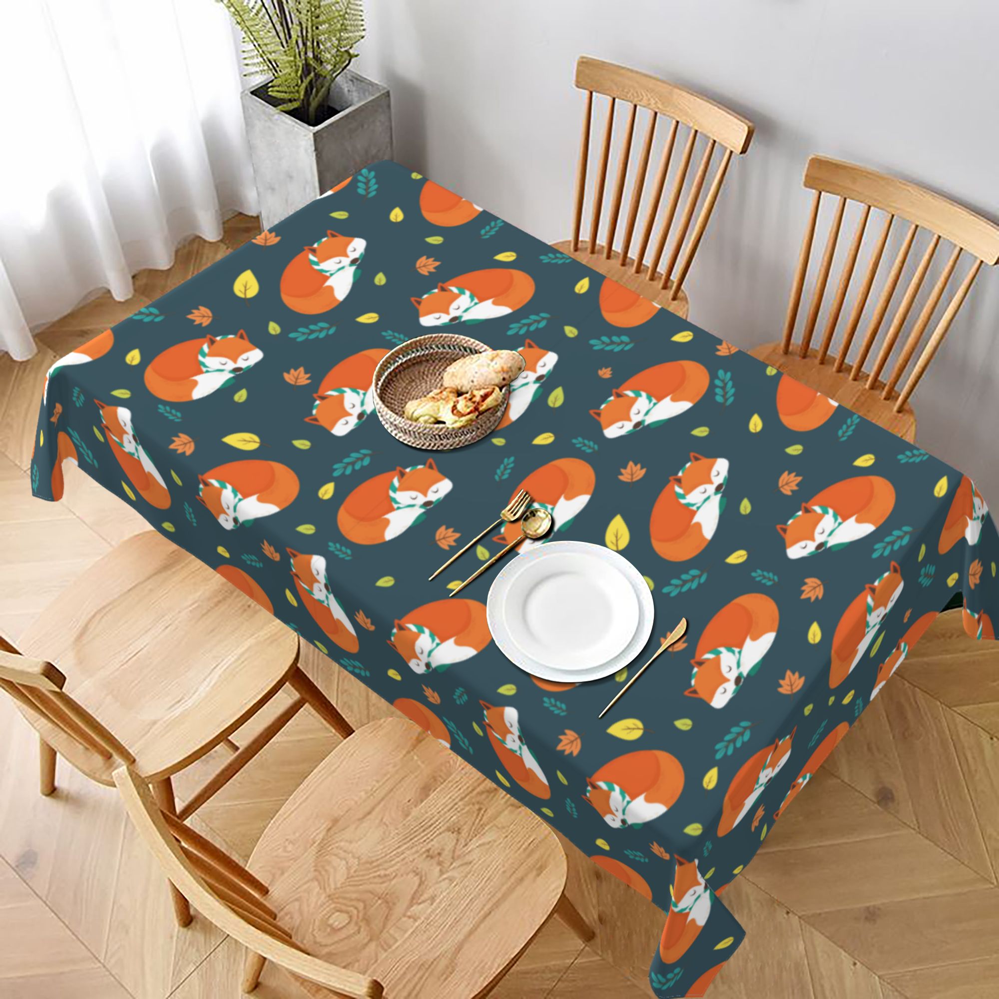 Tablecloth Funny Fox Pattern Paw Print Table Cloth For Rectangle Tables ...