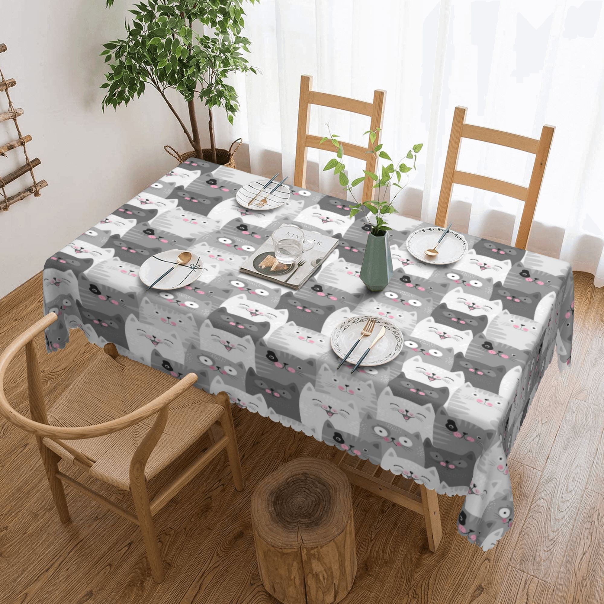 Tablecloth Funny Grey Cats Animal Doodle Cartoon Pet Kitten Pastel ...