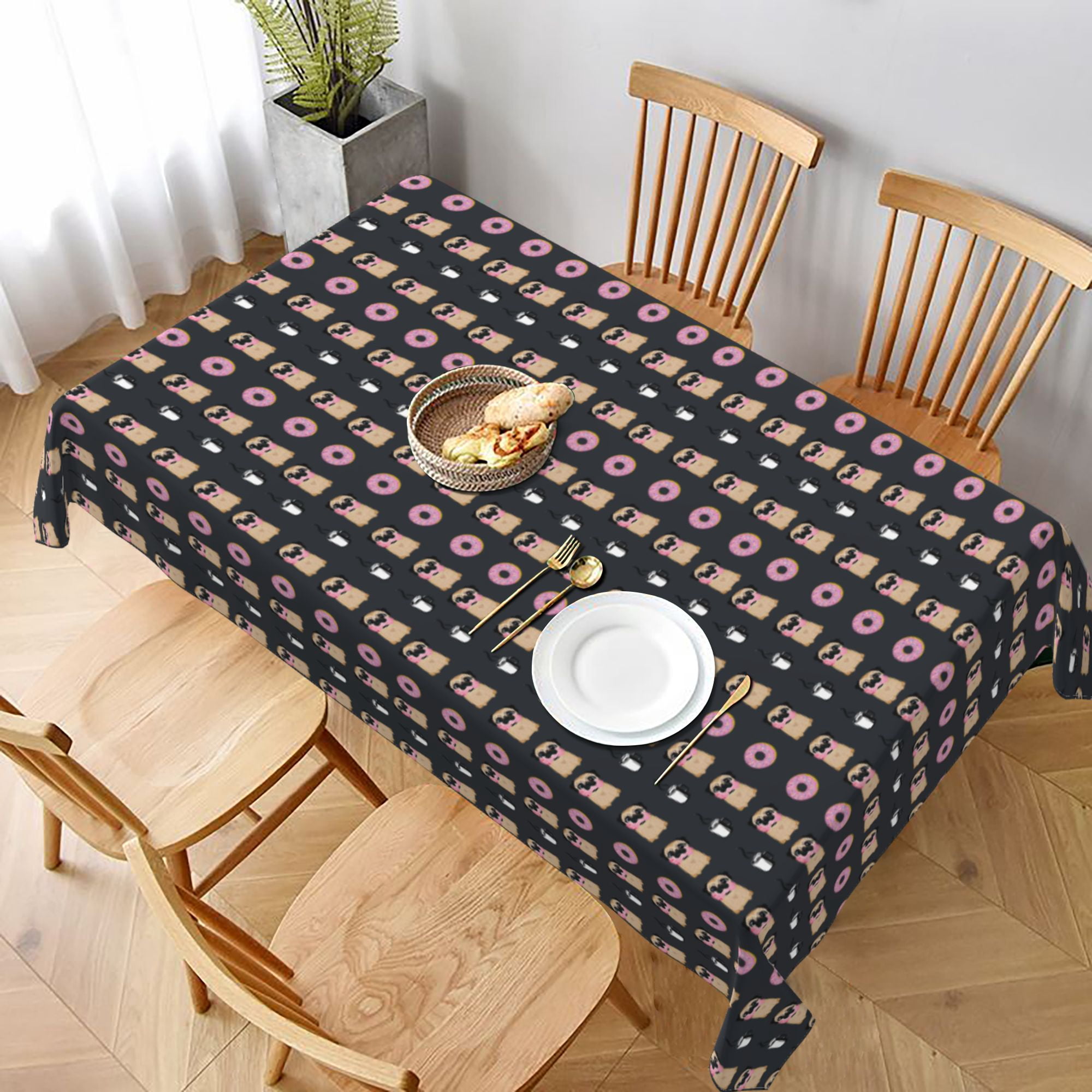 Tablecloth Funny Vector Dogs Pug Donut Table Cloth For Rectangle Tables ...