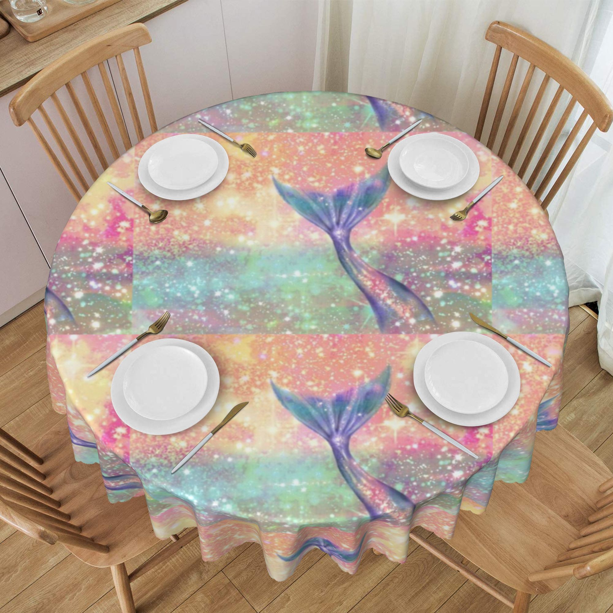 Tablecloth Glitter Pink Mermaid Table Cloth For Circular Tables ...