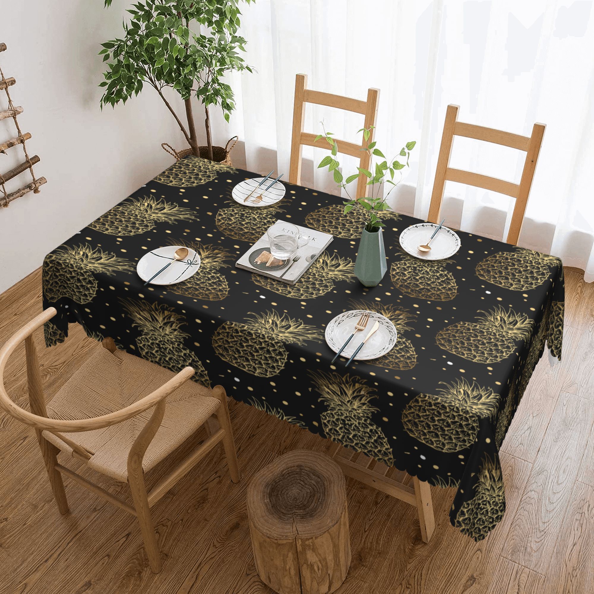Tablecloth Gold Pineapple Table Cloth For Rectangle Tables Waterproof ...