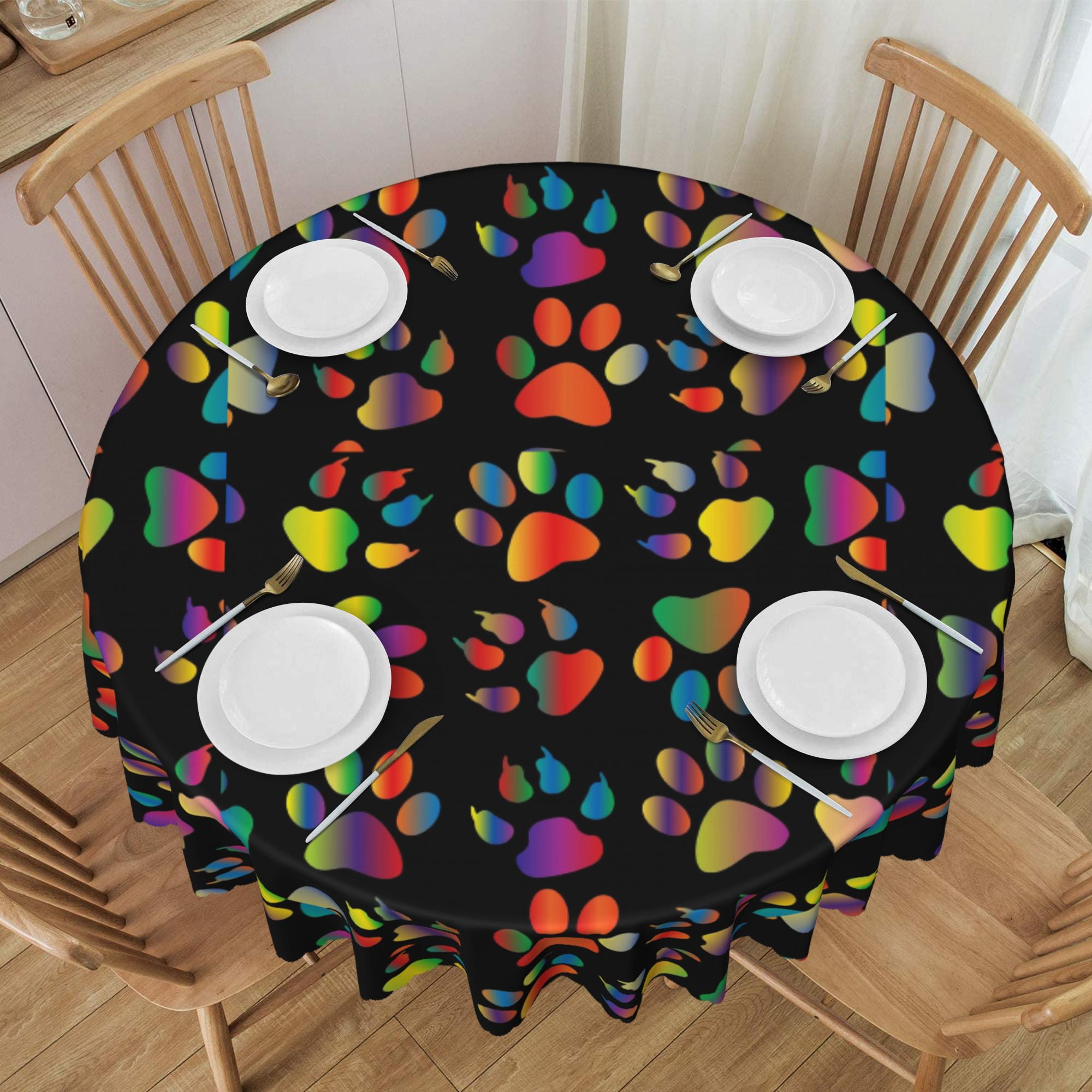 Tablecloth Golden Glitter Dog Paw Print Gold Black Table Cloth For ...