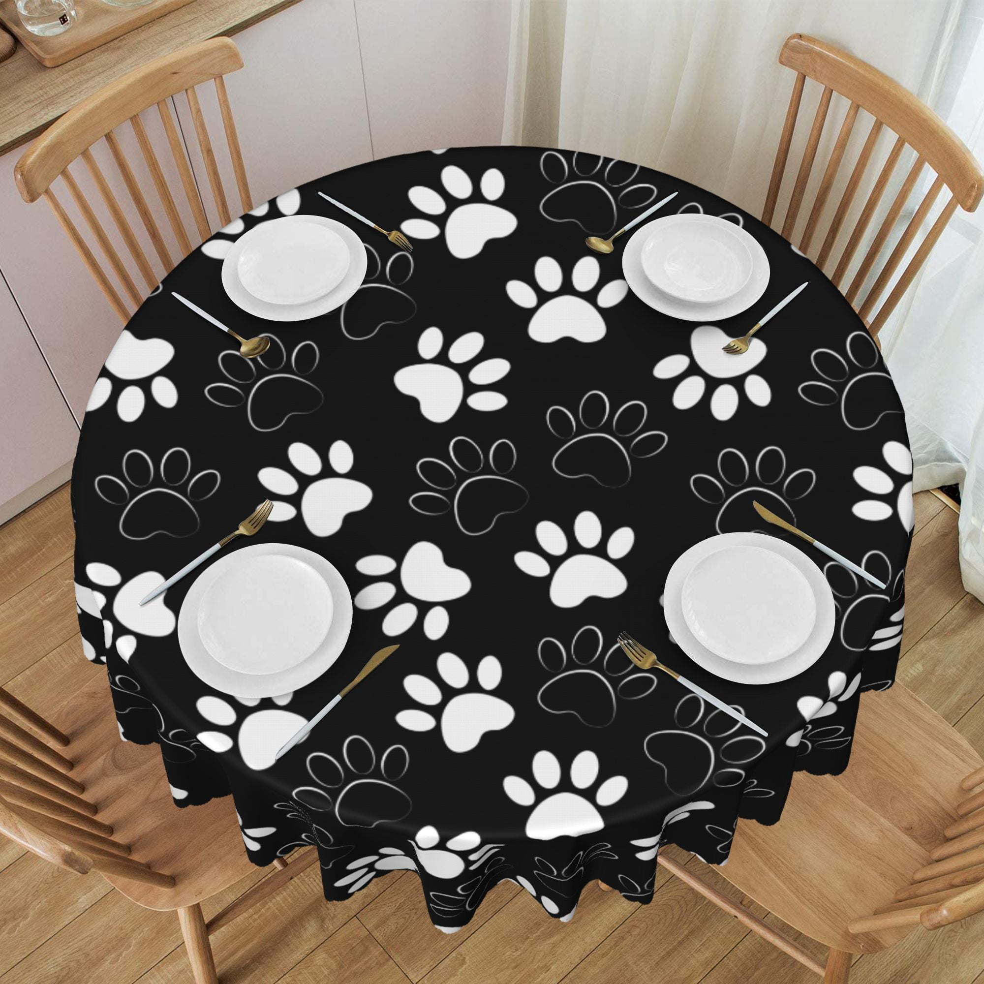 Tablecloth Golden Glitter Dog Paw Print Table Cloth For Circular Tables ...