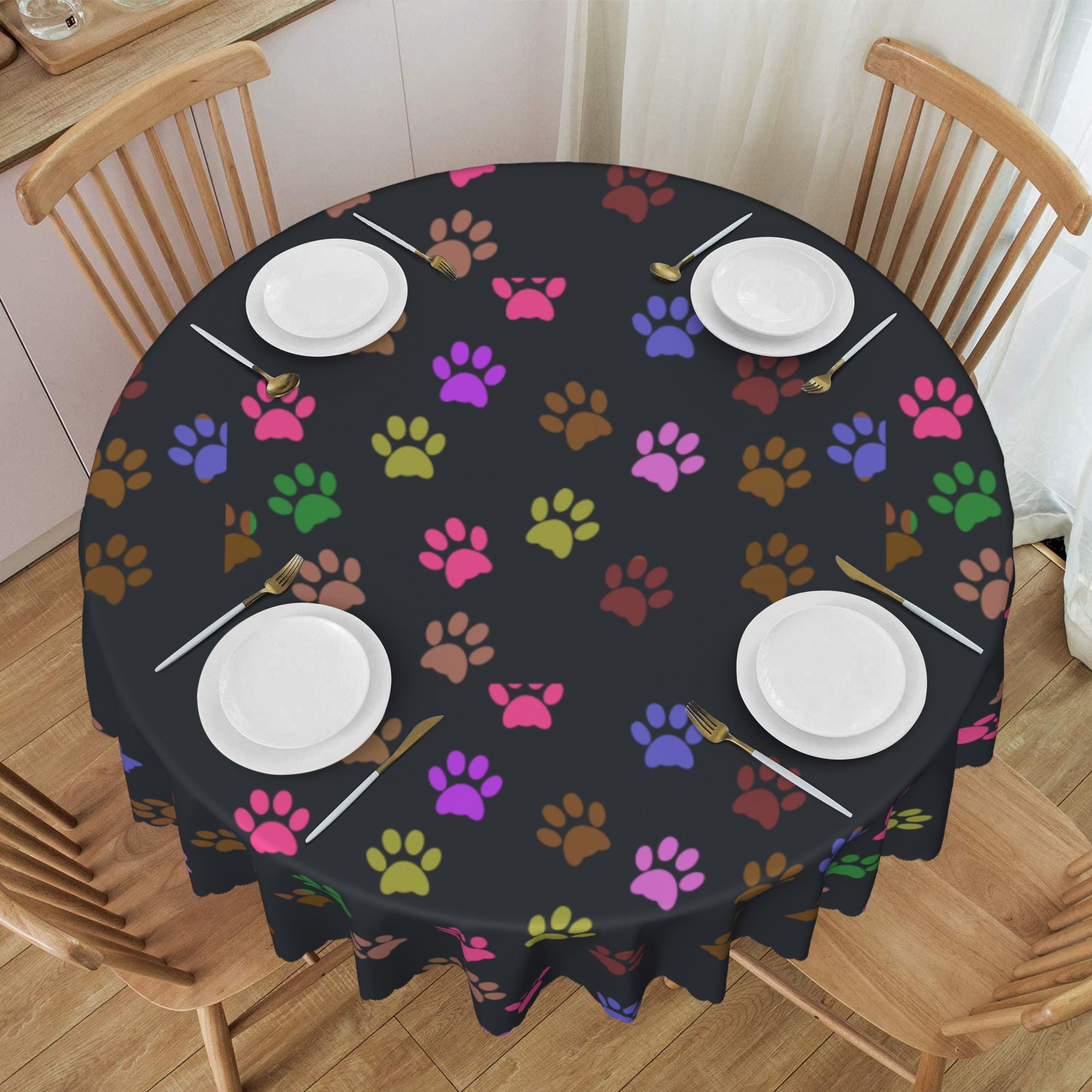 Tablecloth Golden Glitter Dog Paw Print Table Cloth For Circular Tables ...
