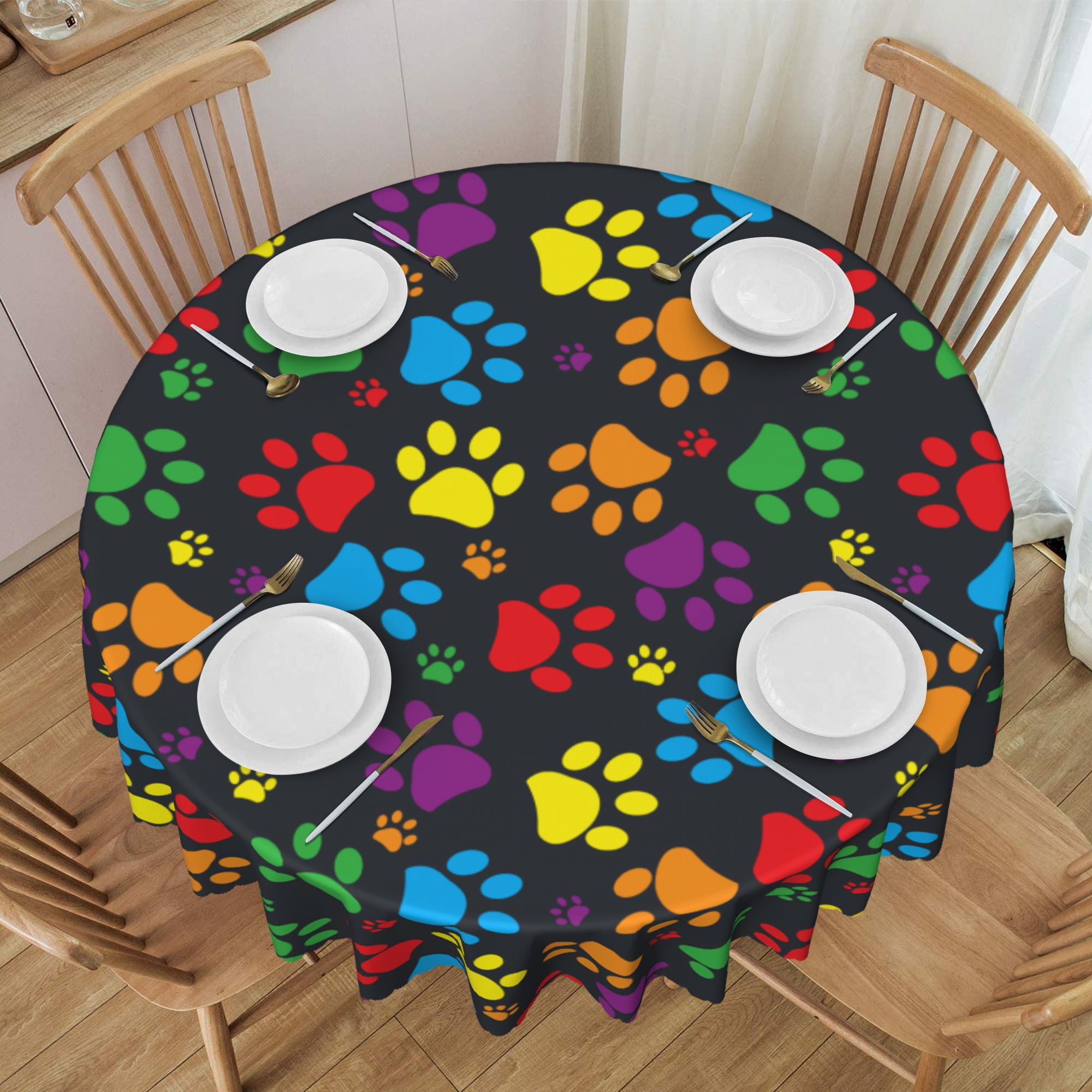 Tablecloth Golden Glitter Dog Paw Print Table Cloth For Circular Tables ...