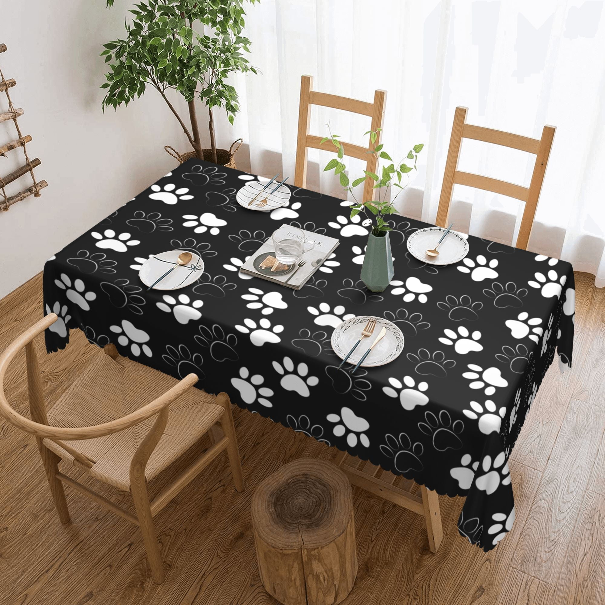 Tablecloth Golden Glitter Dog Paw Print Table Cloth For Rectangle ...