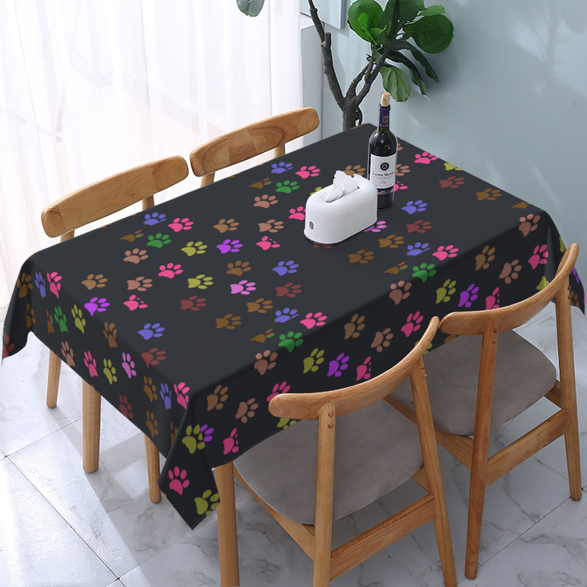 Tablecloth Golden Glitter Dog Paw Print Table Cloth For Rectangle ...