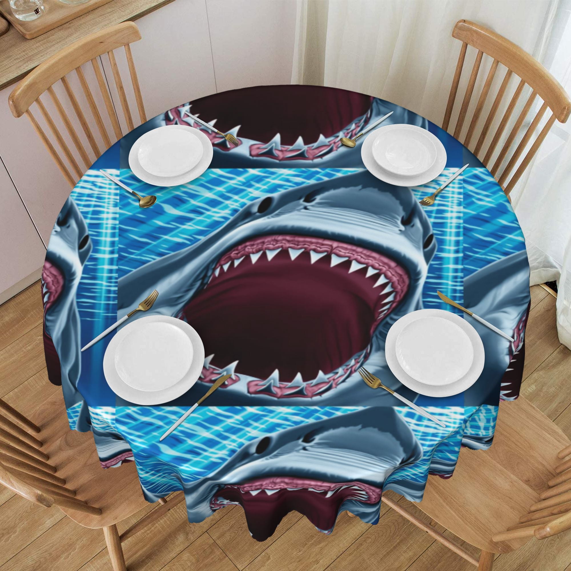 Tablecloth Great White Shark Table Cloth For Circular Tables Waterproof ...