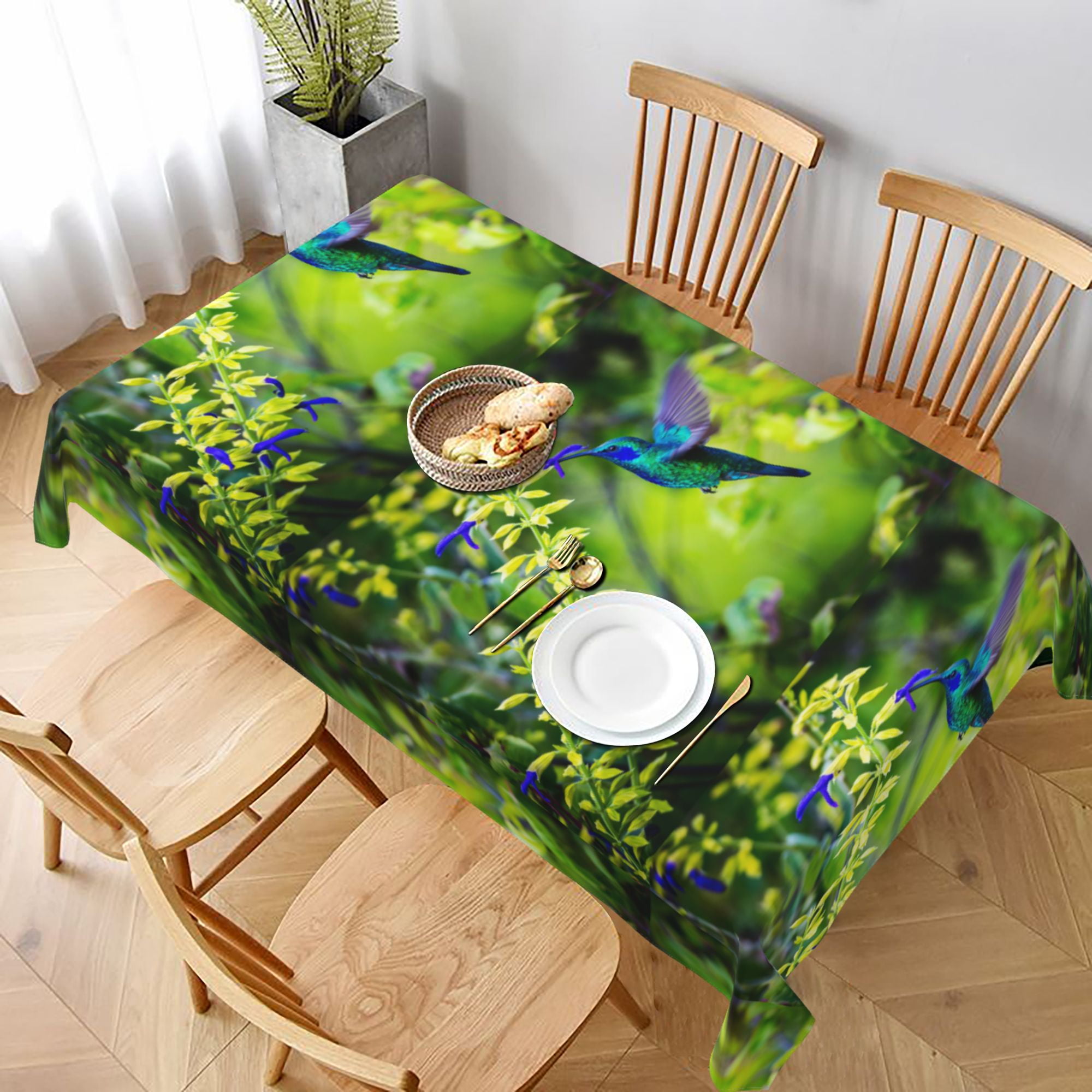 Tablecloth Green Blue Hummingbird Bird Floral Flowers Table Cloth For ...