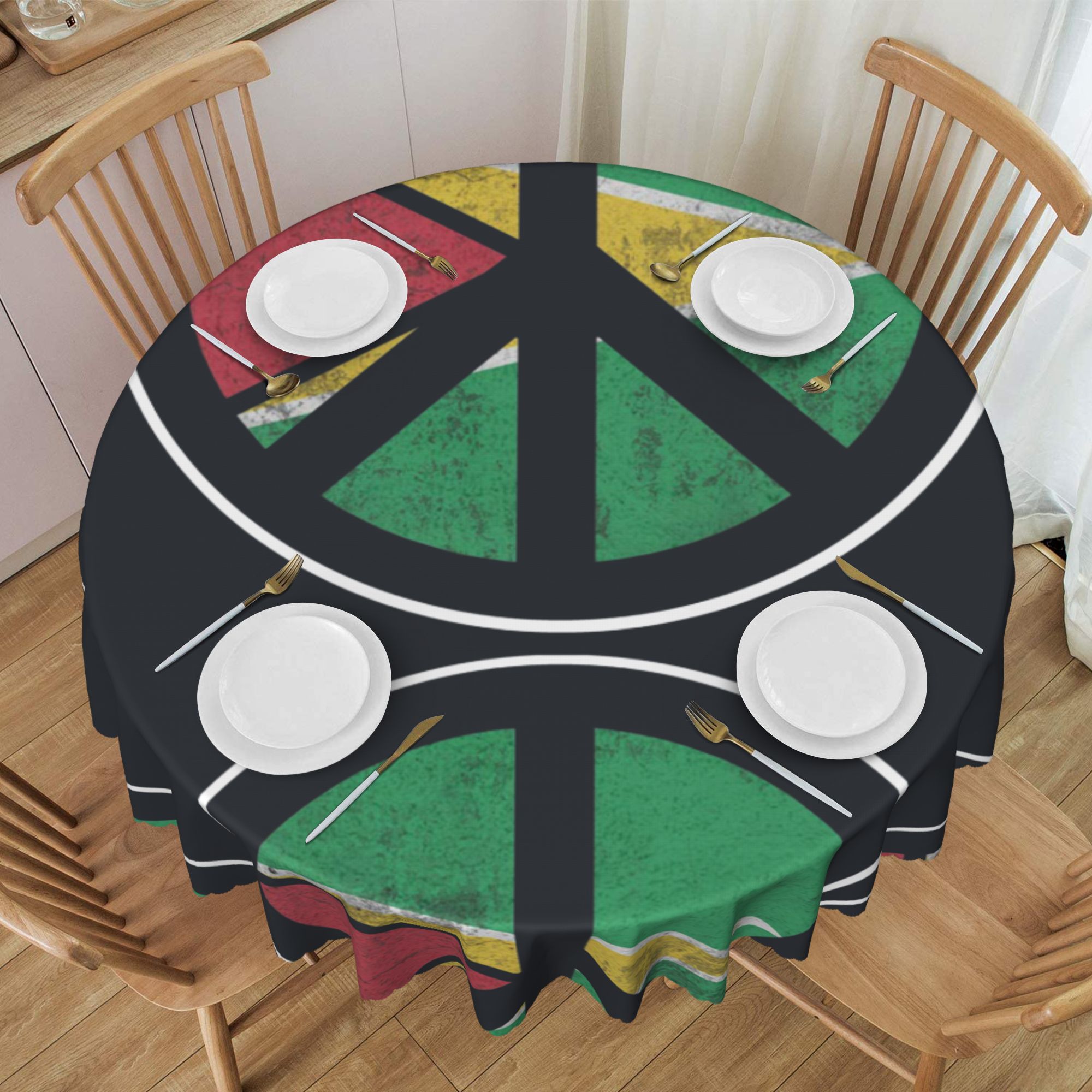 Tablecloth Guyana Flag Peace Sign Design Table Cloth For Circular ...