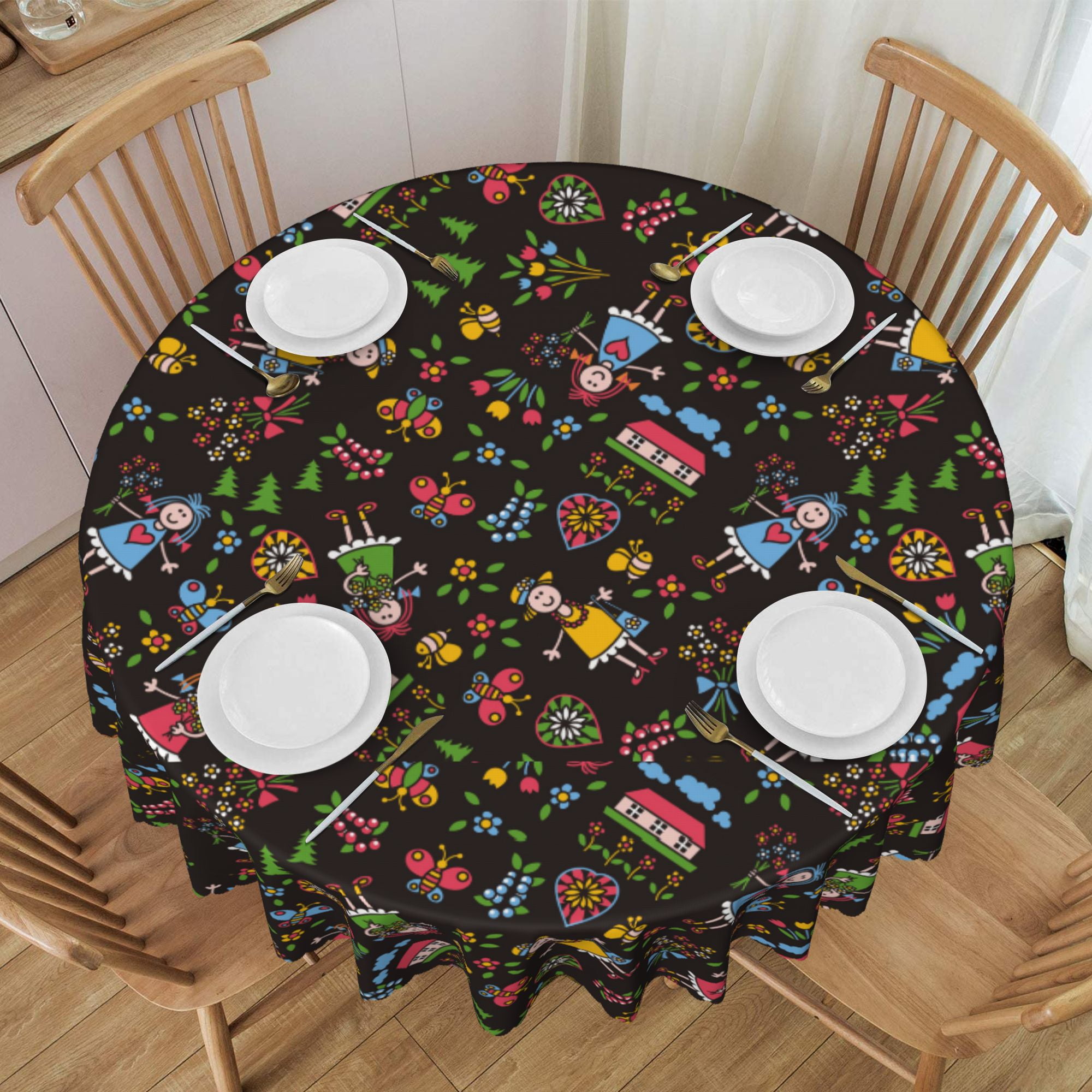 Tablecloth Happy Girls Seamless Elements Table Cloth For Circular ...