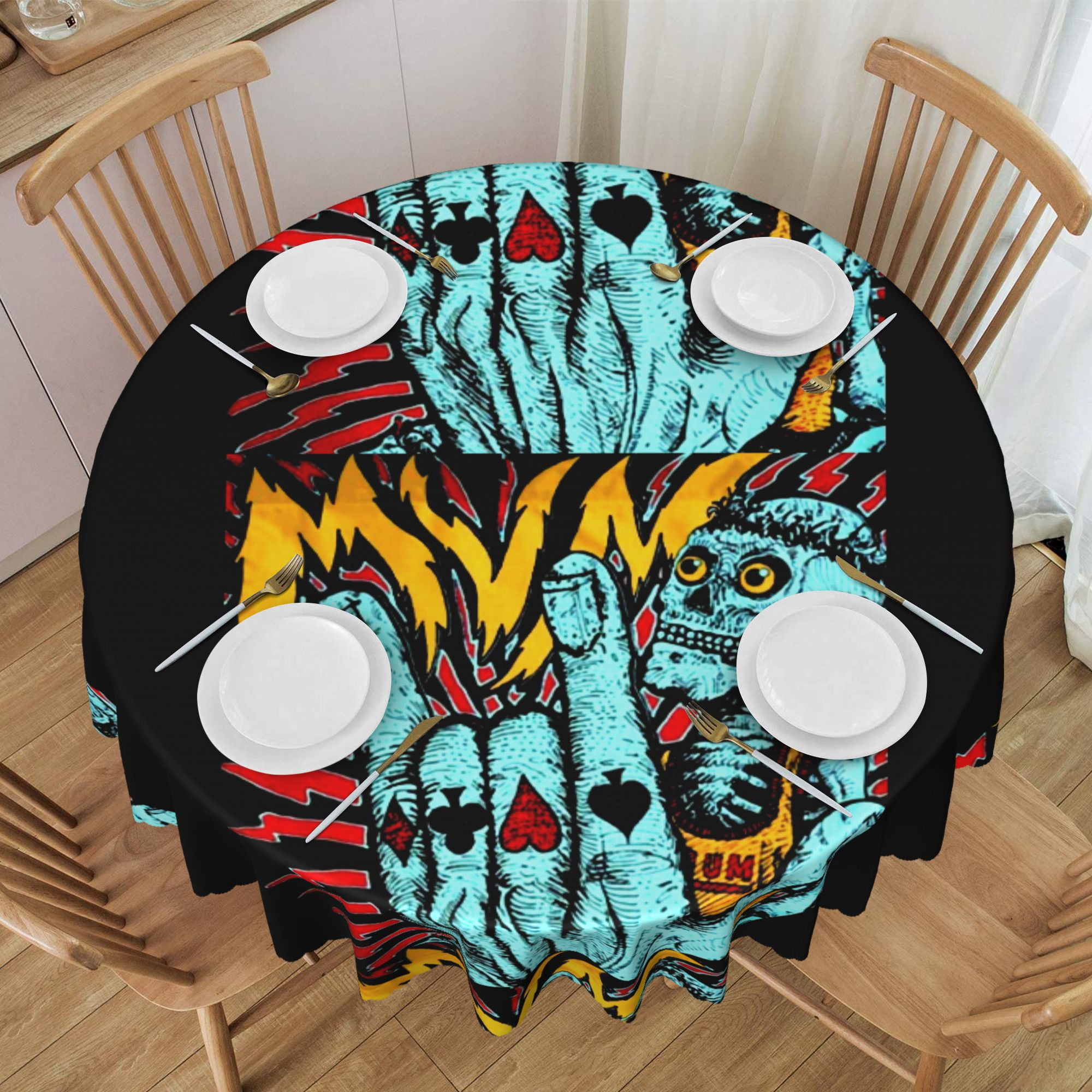 Tablecloth Hearts Of Spades Skull Poker Table Cloth For Circular Tables ...