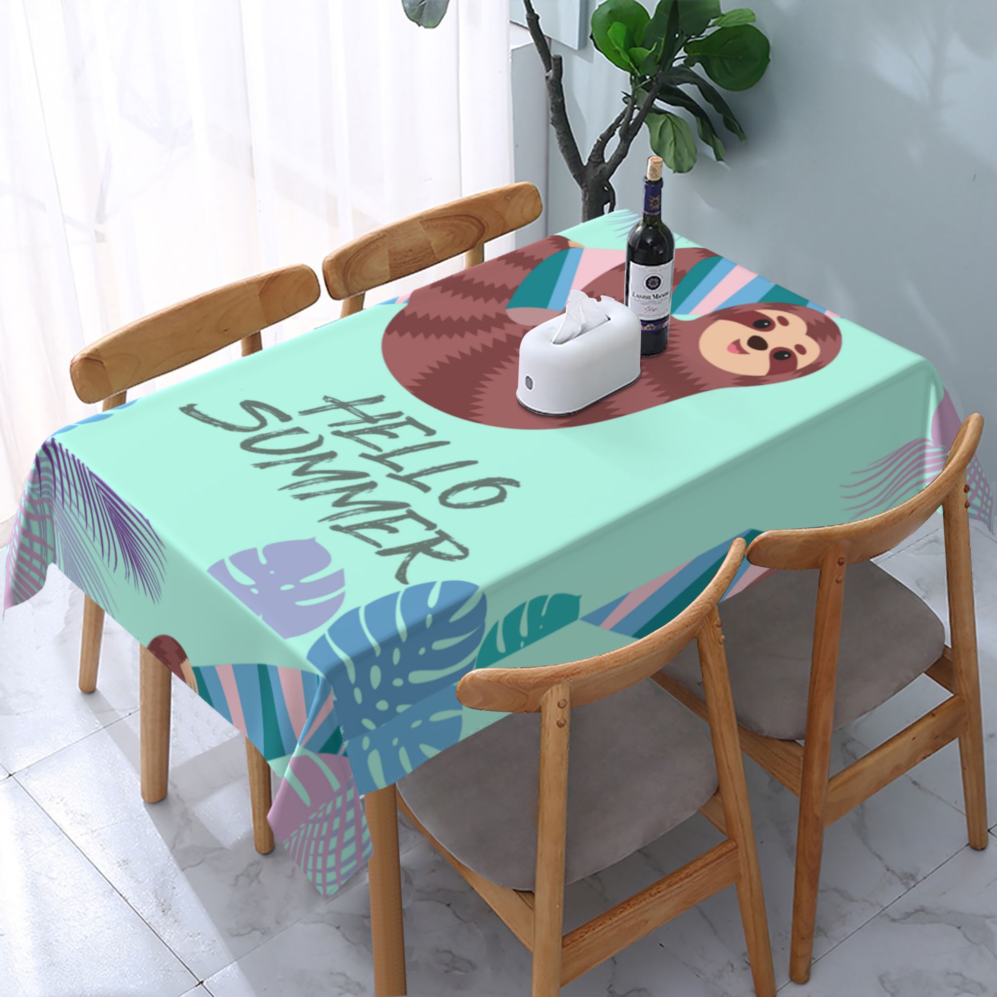 Tablecloth Hello Summer Cute Sloth Table Cloth For Rectangle Tables ...