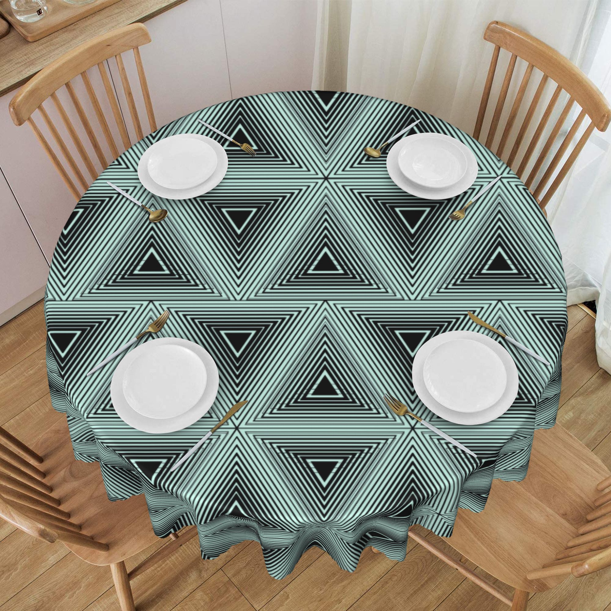 Tablecloth Illusion Linear Geometric Image Table Cloth For Circular ...