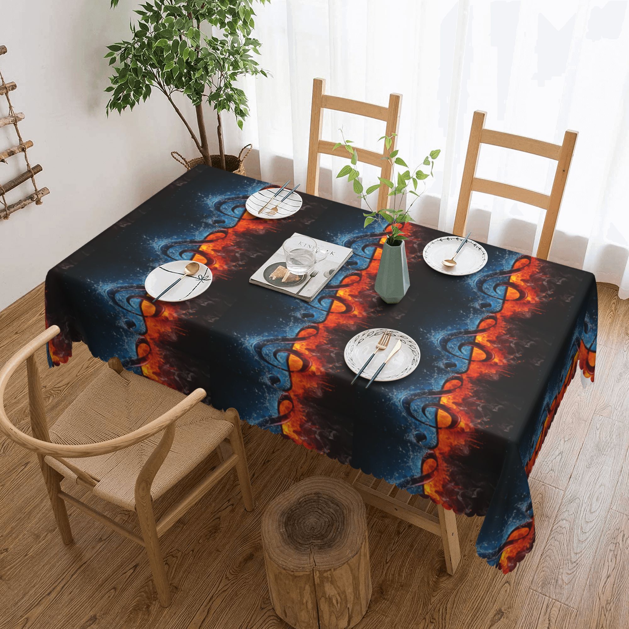 Tablecloth Illustration Of The Treble Clef In Fire And Water Abstract ...