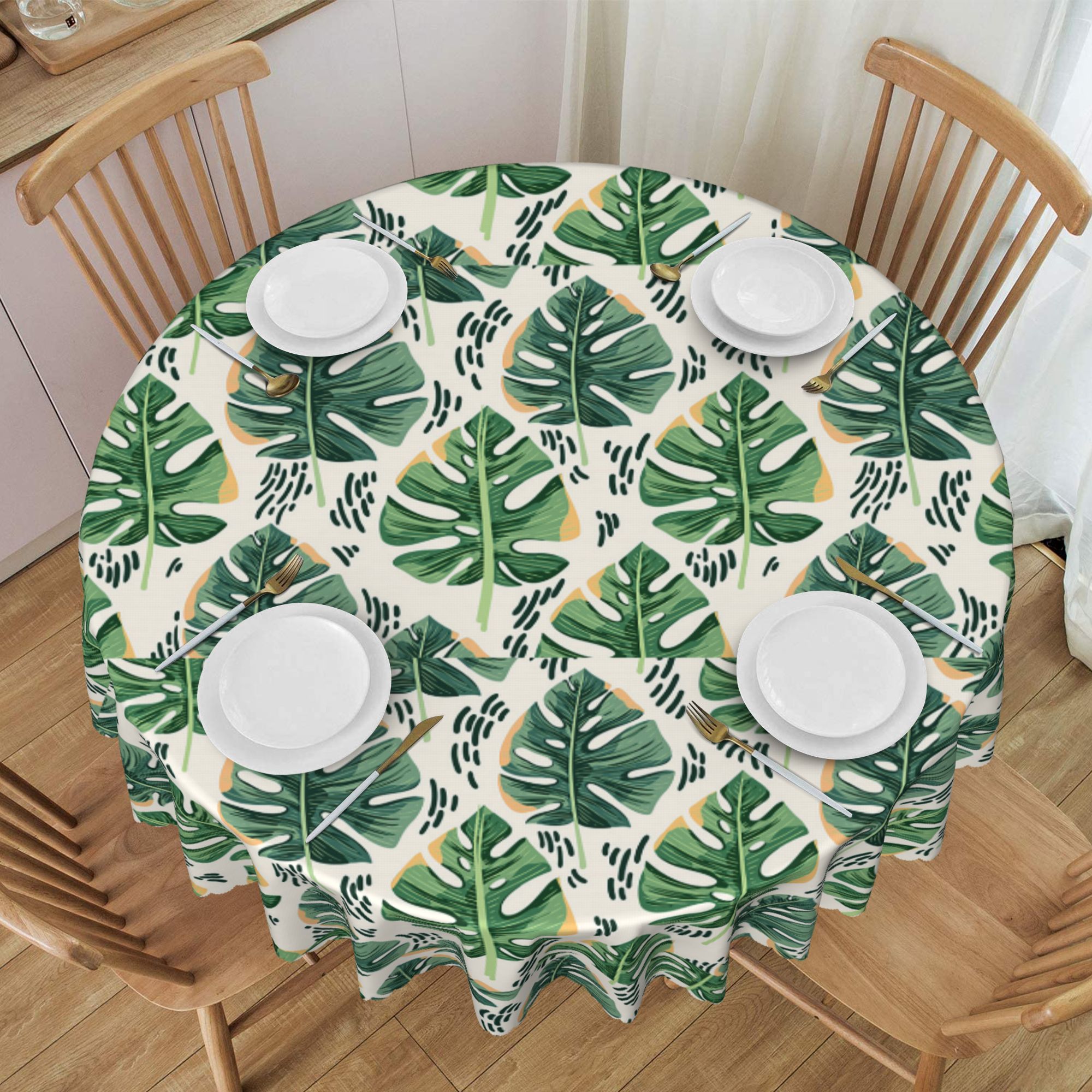 Tablecloth Illustration Of Tropical Jungle Leaves Table Cloth For ...