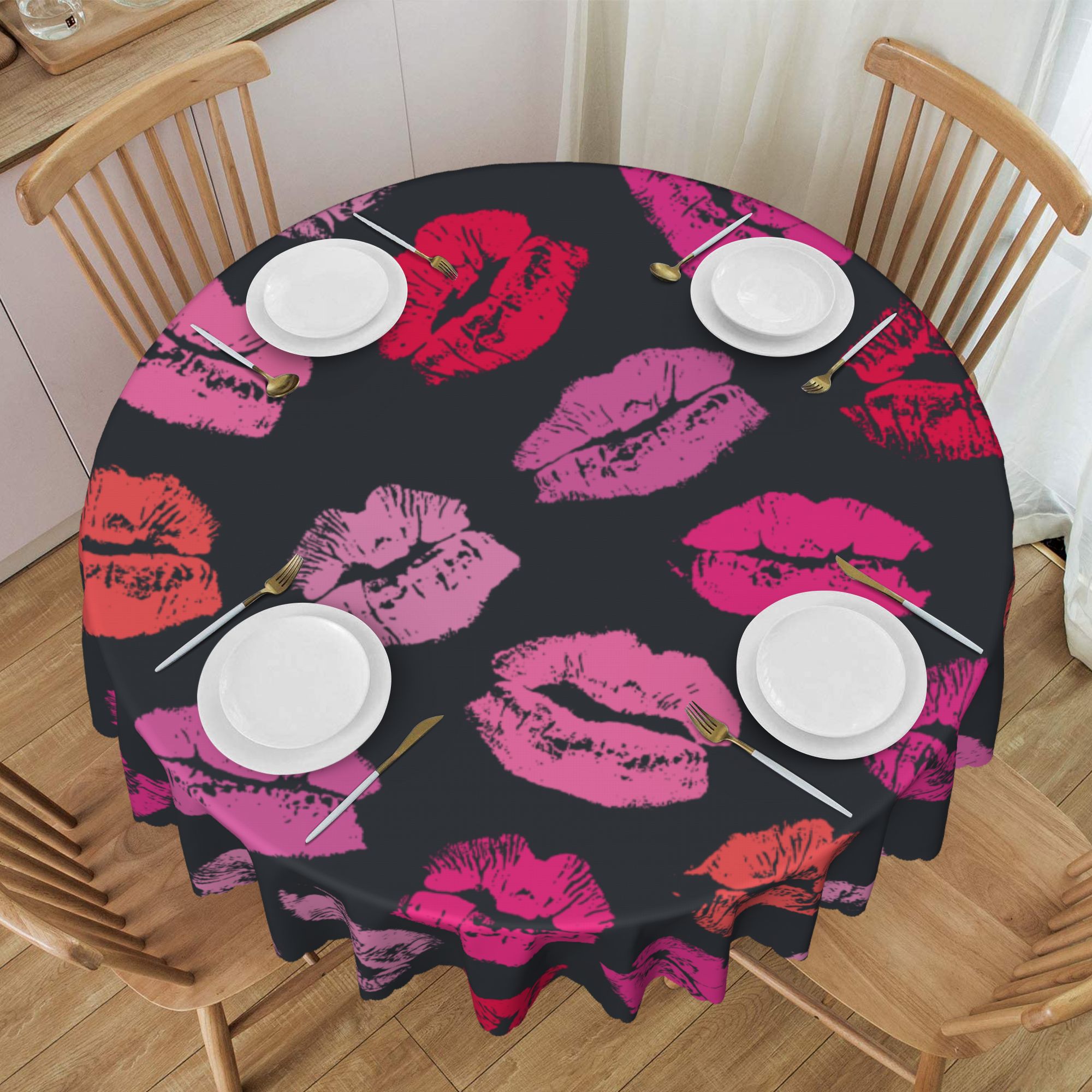 Tablecloth Imprint Kiss Red Lips Table Cloth For Circular Tables ...