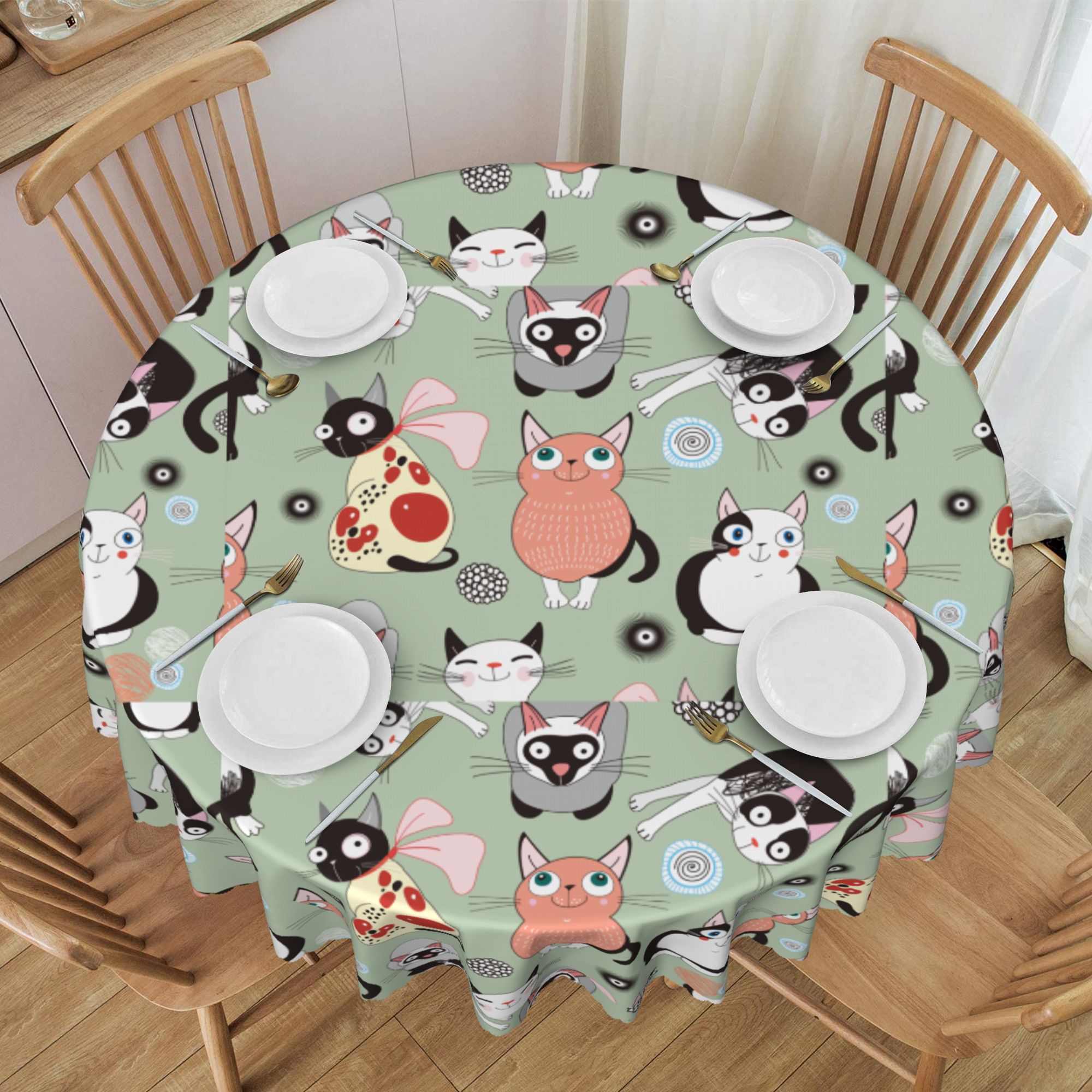 Tablecloth Japanese Cartoon Cat Table Cloth For Circular Tables ...