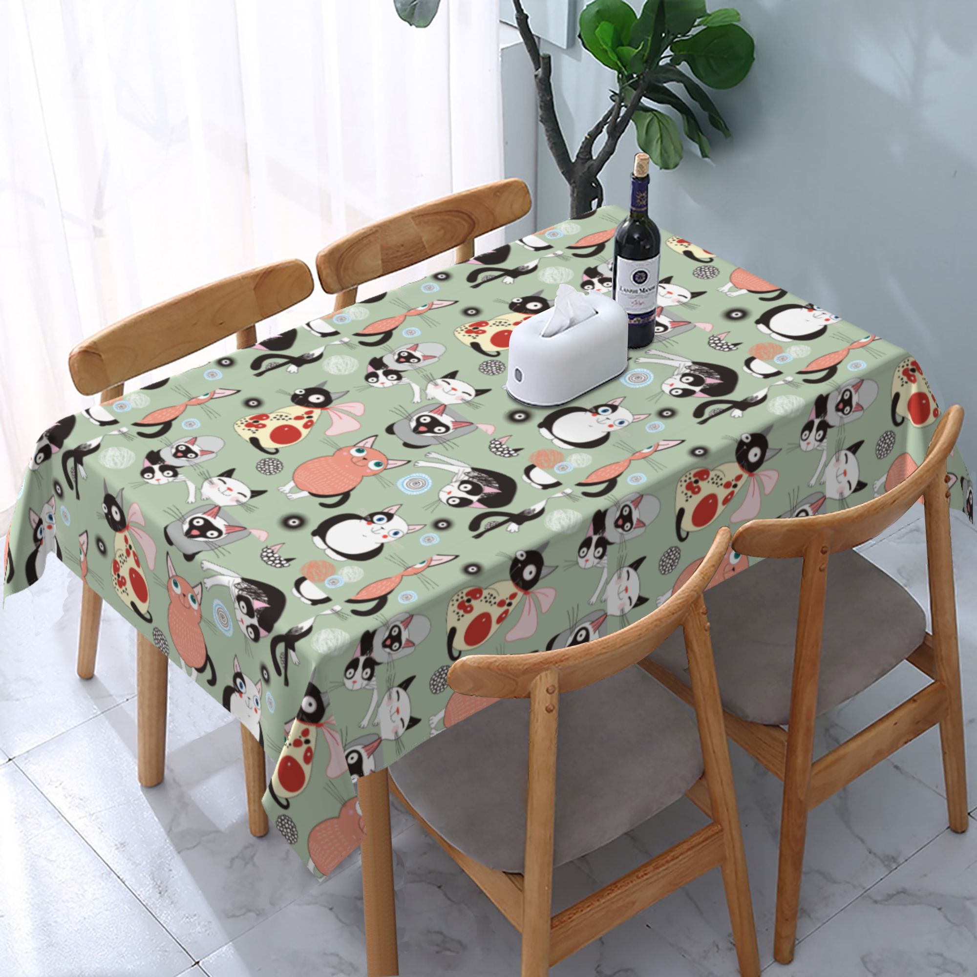 Tablecloth Japanese Cartoon Cat Table Cloth For Rectangle Tables ...