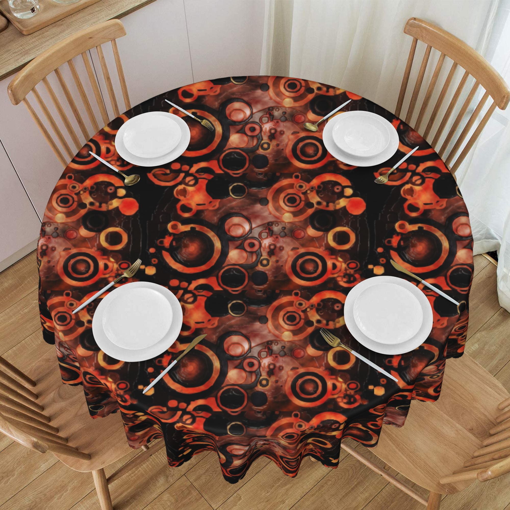 Tablecloth Laminated-Retro-Circles- Table Cloth For Circular Tables ...