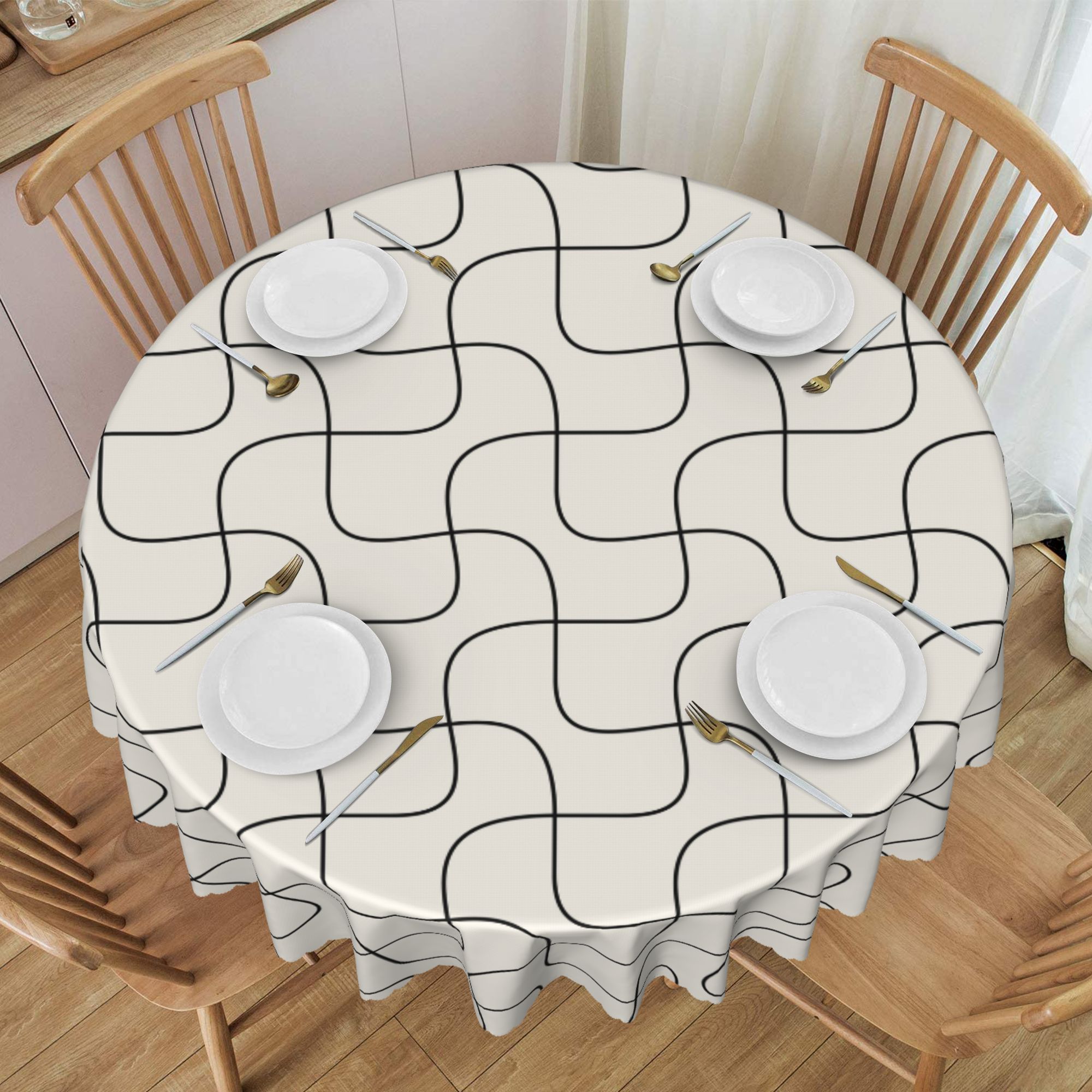 Tablecloth Line Pattern Table Cloth For Circular Tables Waterproof ...