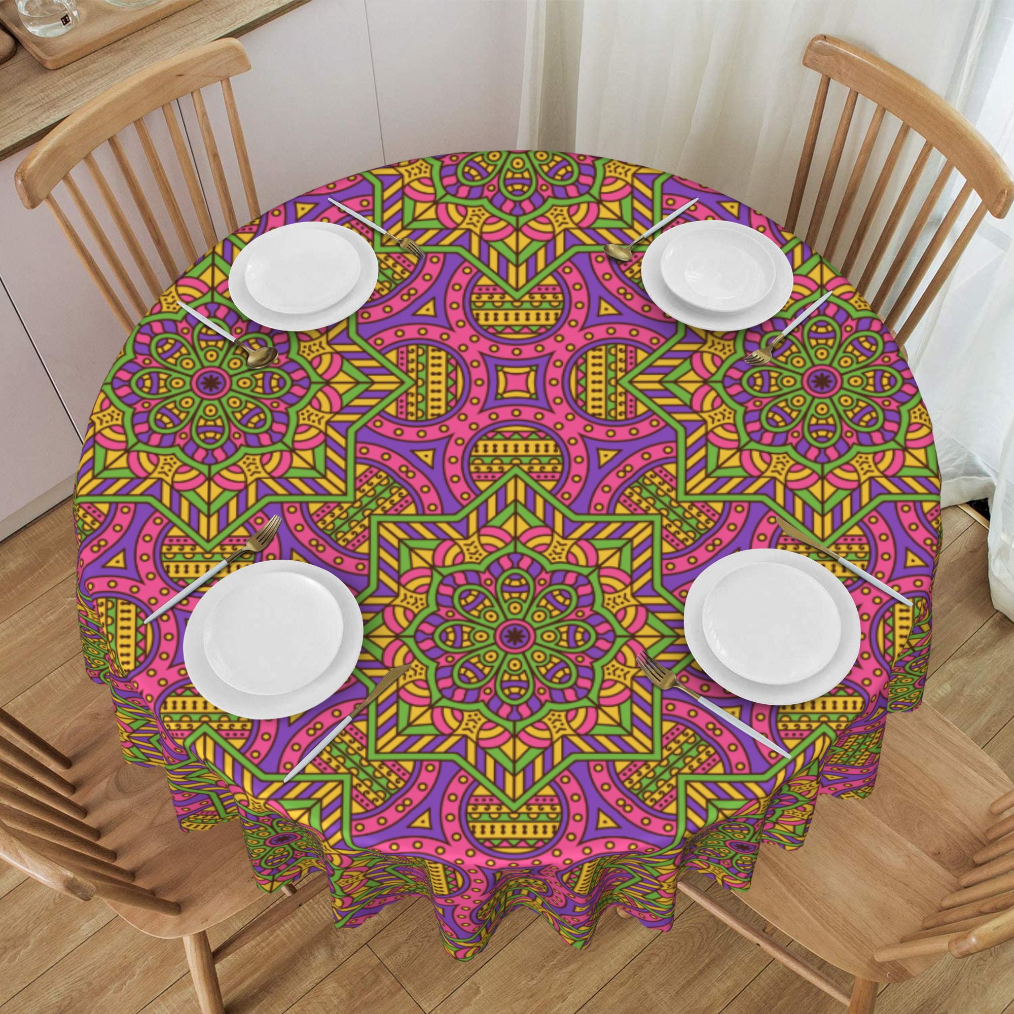 Tablecloth Mandala Pattern Table Cloth For Circular Tables Waterproof ...