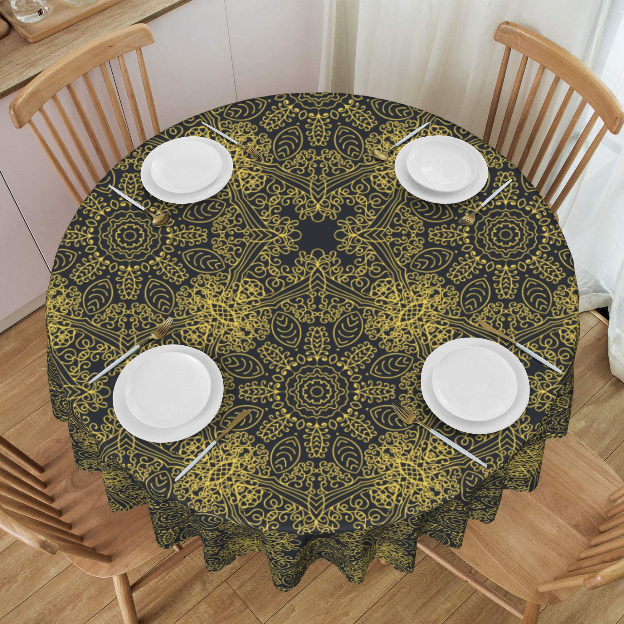 Tablecloth Mandala Pattern Table Cloth For Circular Tables Waterproof ...