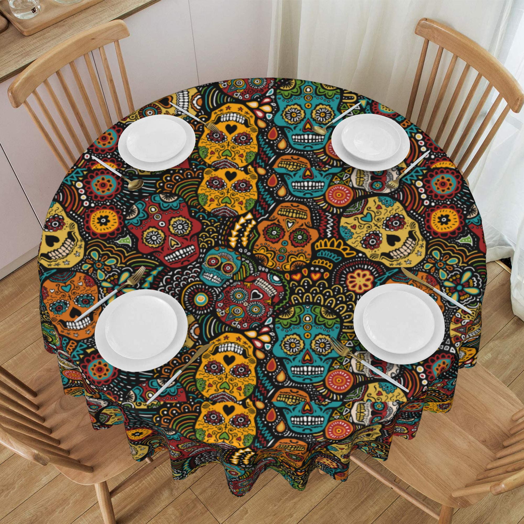 Tablecloth Mexican Sugar Skulls Table Cloth For Circular Tables ...