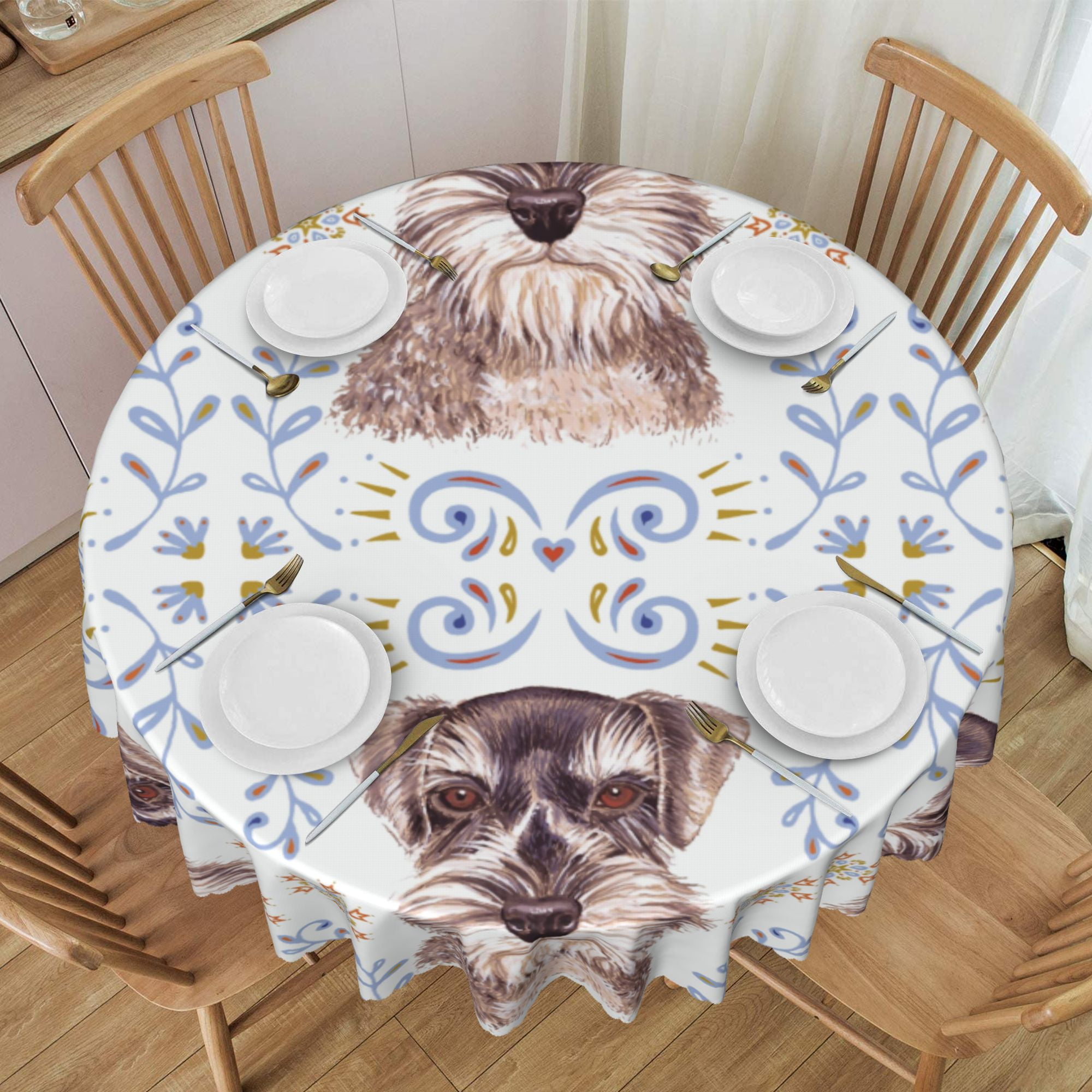 Tablecloth Miniature Schnauzer With Floral Border Table Cloth For ...