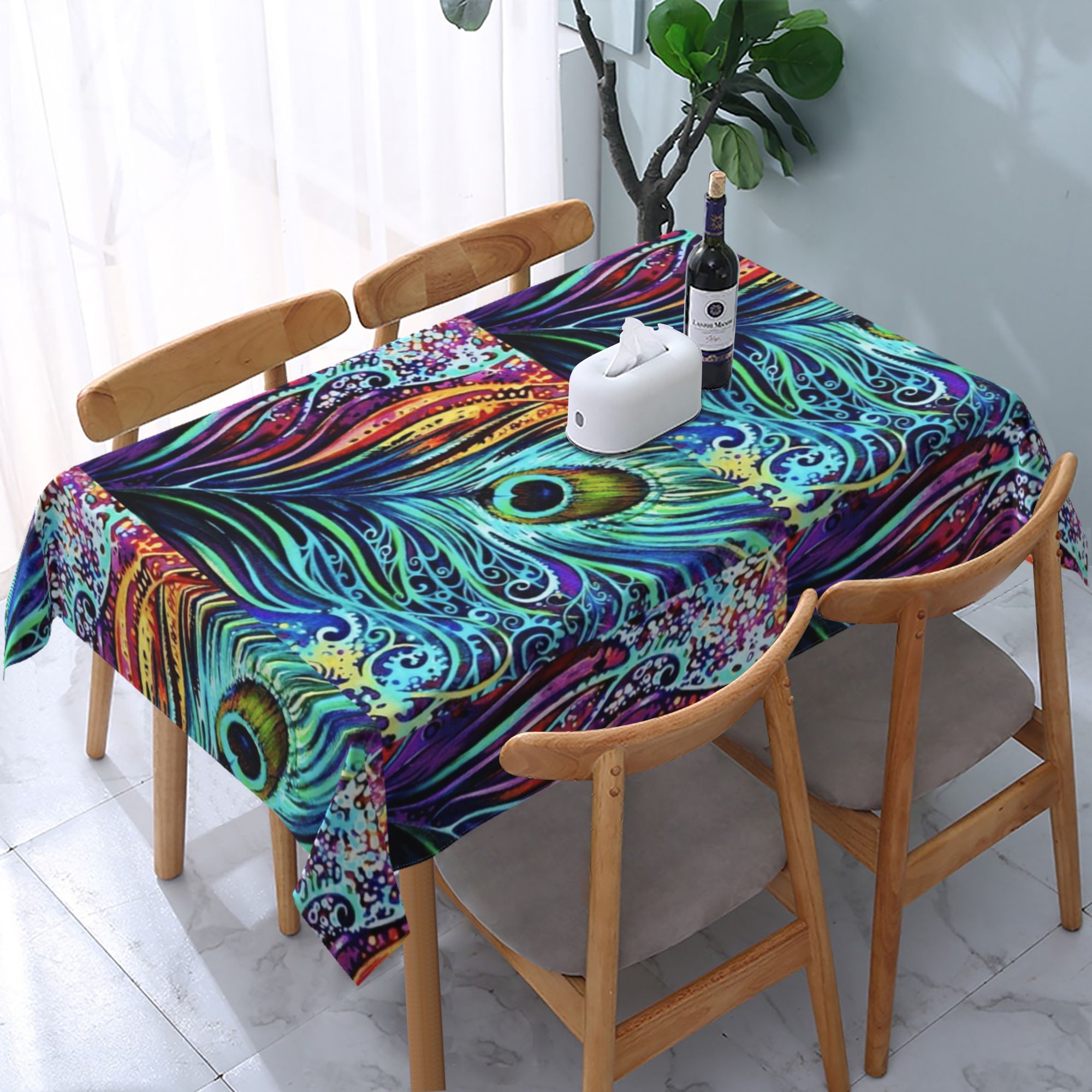 Tablecloth Multicolor Peacock Feather Art Table Cloth For Rectangle ...