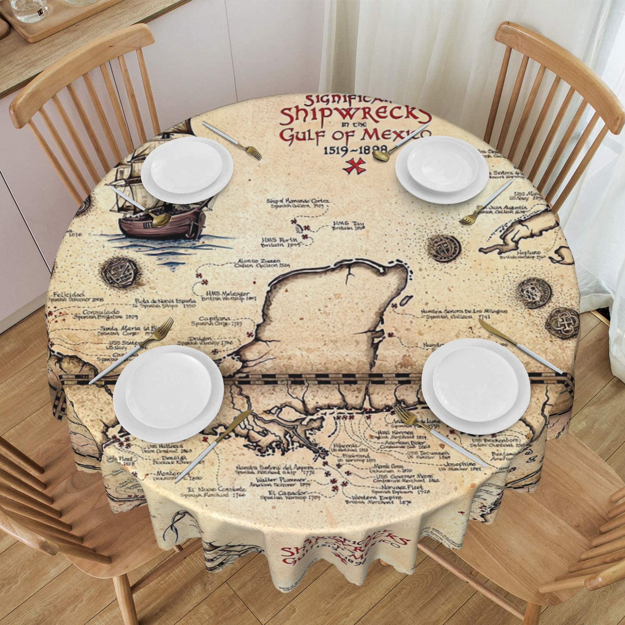Tablecloth Nautical Treasure Map Table Cloth For Circular Tables ...