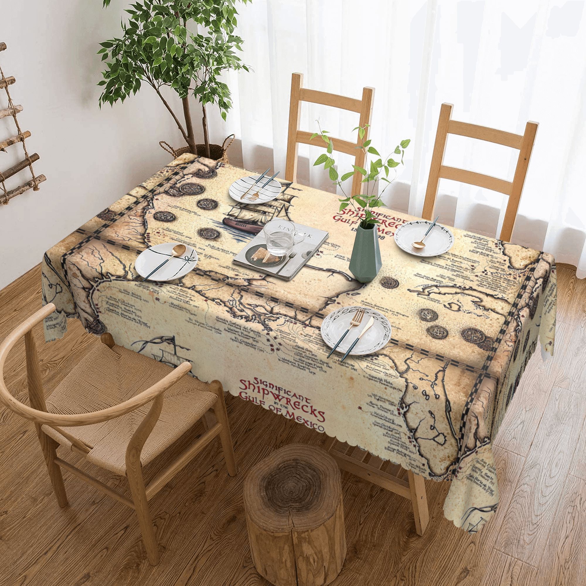 Tablecloth Nautical Treasure Map Table Cloth For Rectangle Tables ...