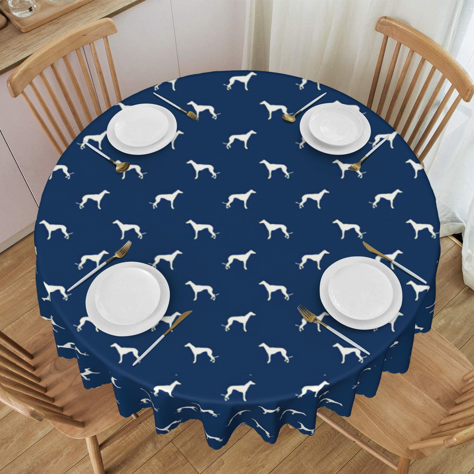 Tablecloth Navy Blue Greyhound Dog Silhouette Table Cloth For Circular ...