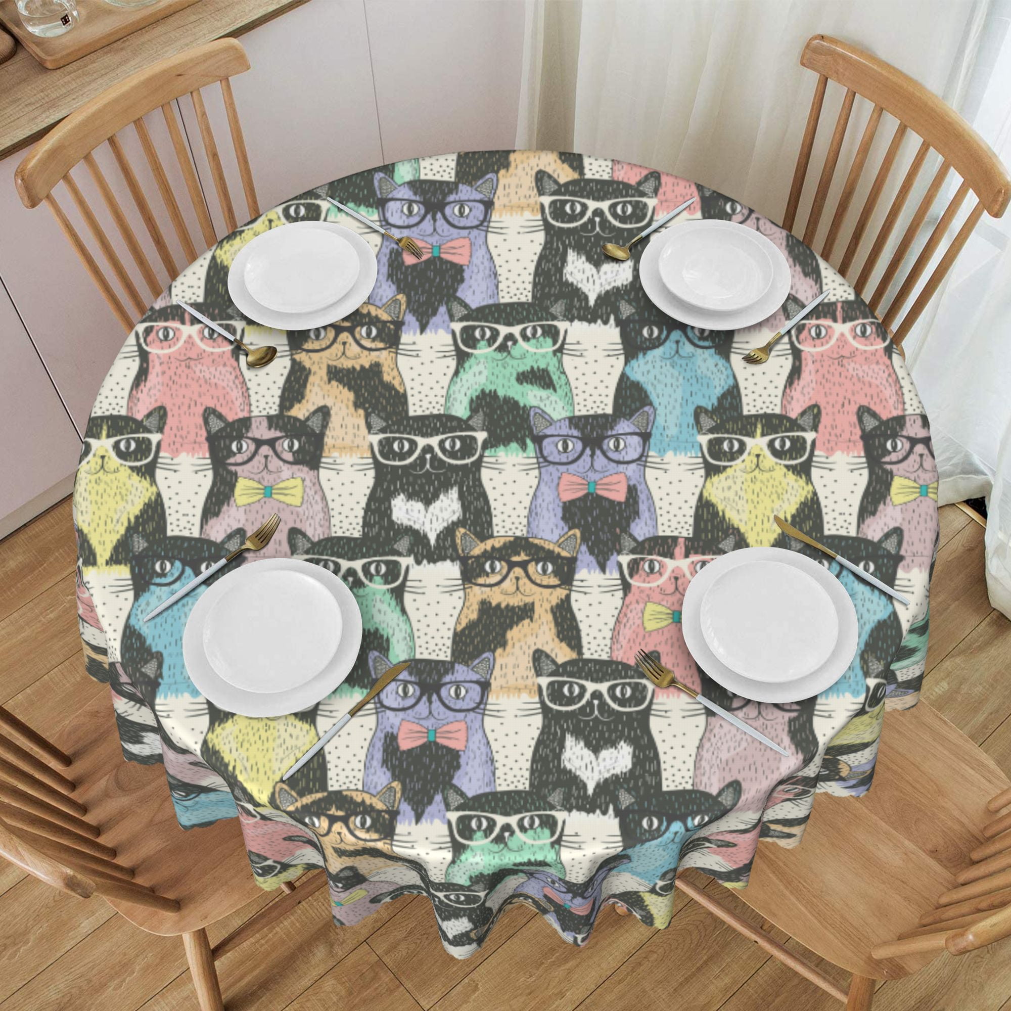 Tablecloth Nerdy Cats Grill Table Cloth For Circular Tables Waterproof ...