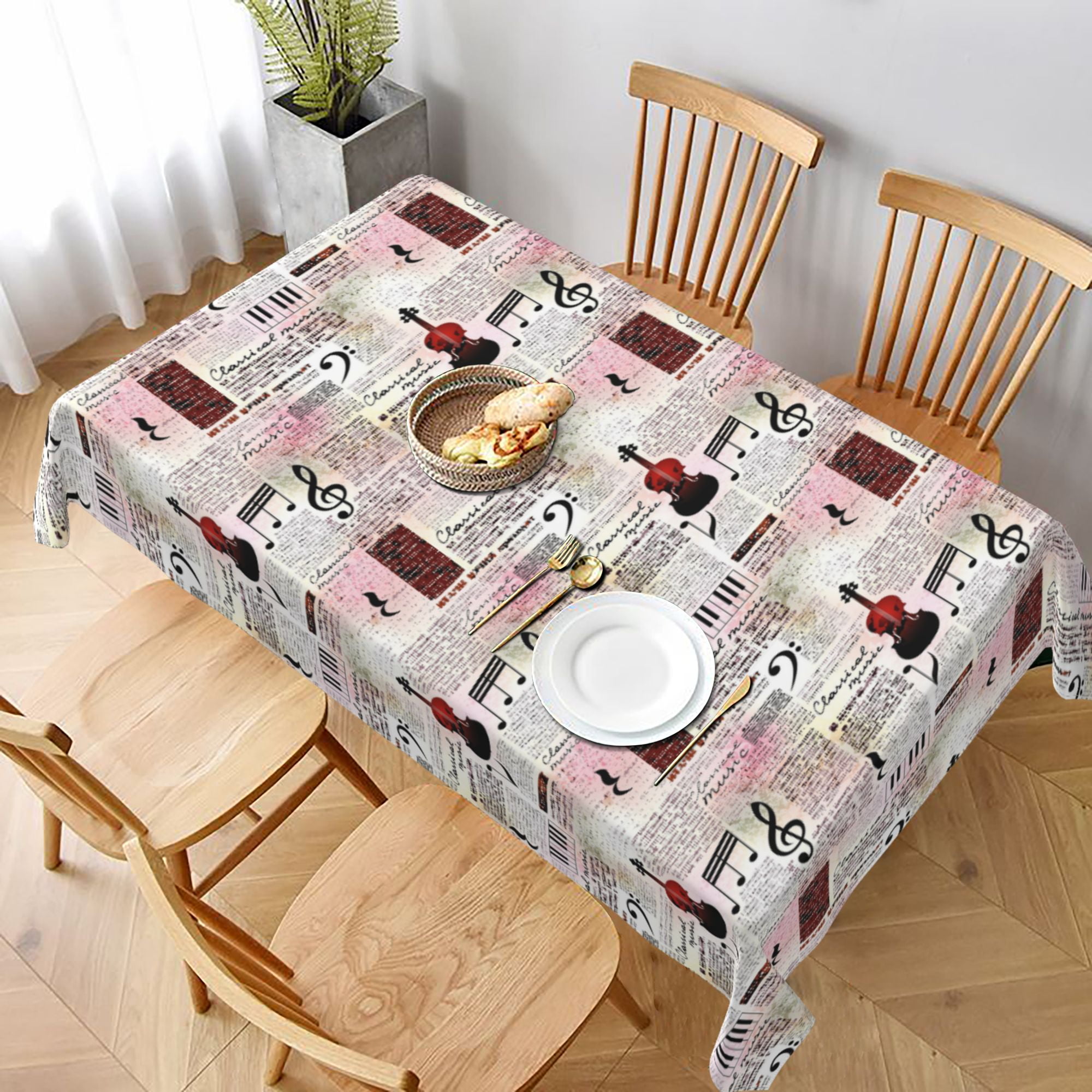 Tablecloth Newspaper Decor, Classical Music Themed Instruments Piano ...