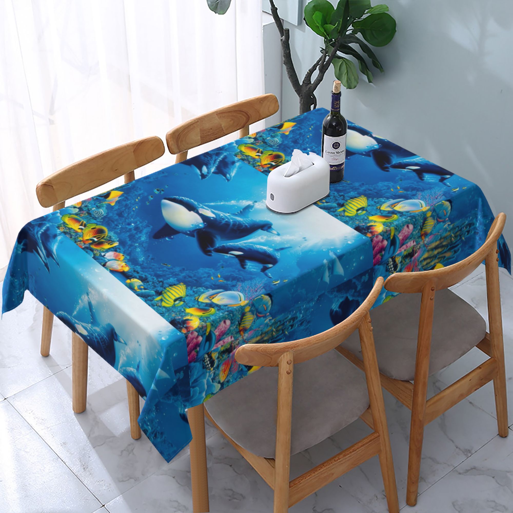 Tablecloth Orcas Ocean Sea Animals Table Cloth For Rectangle Tables Waterproof Resistant Picnic ...