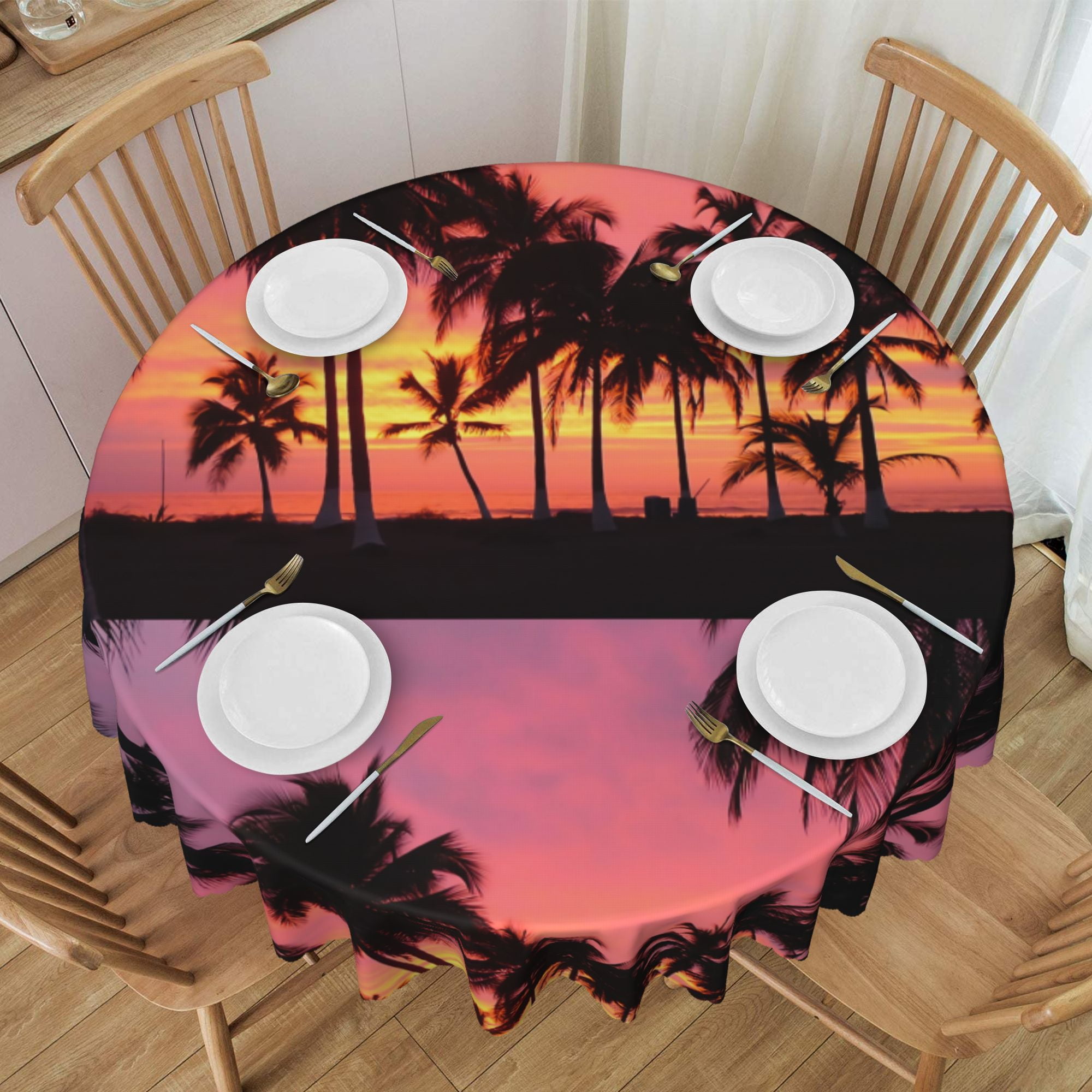 Tablecloth Palm Tree Sunset Table Cloth For Circular Tables Waterproof ...