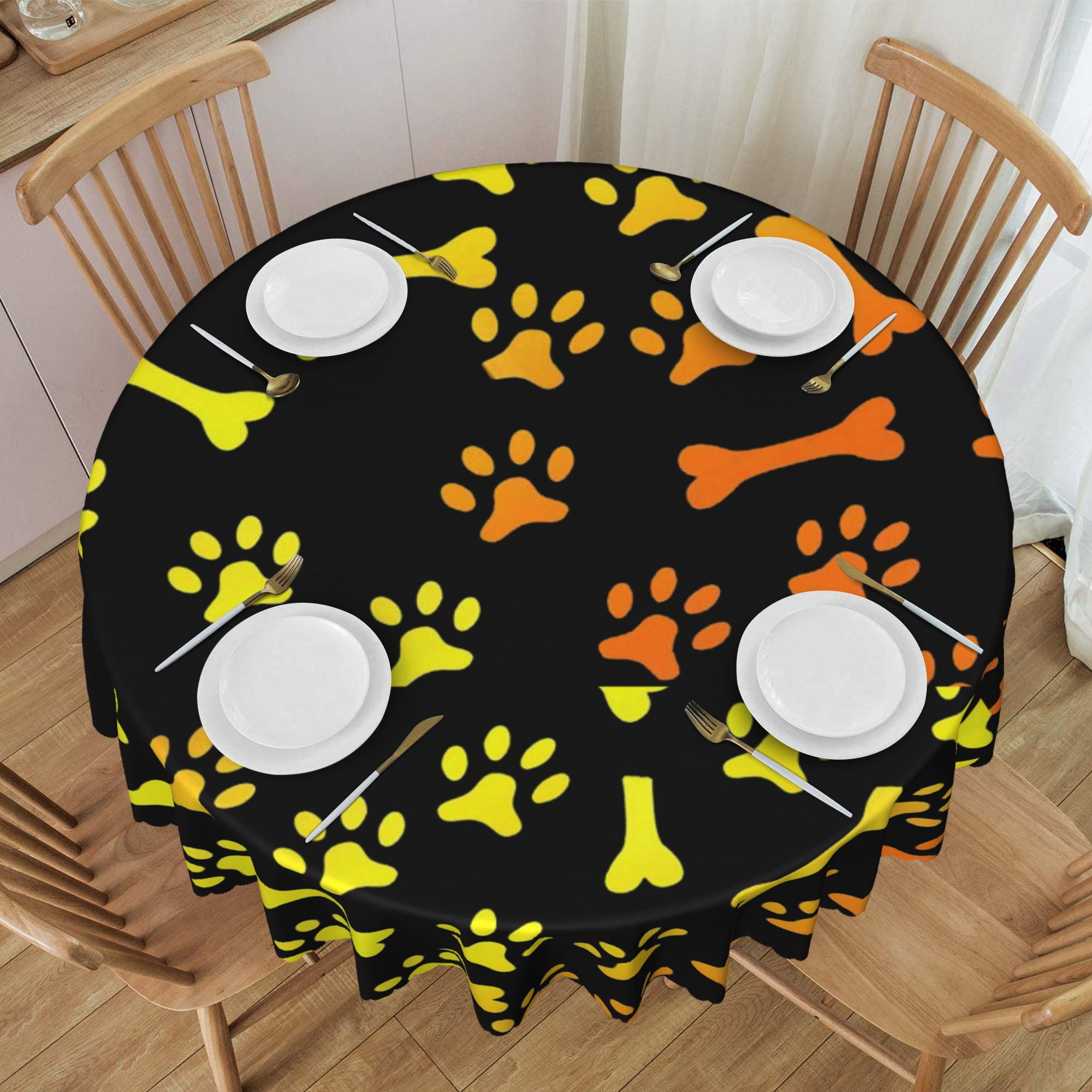 Tablecloth Paw Print And Bone Table Cloth For Circular Tables ...