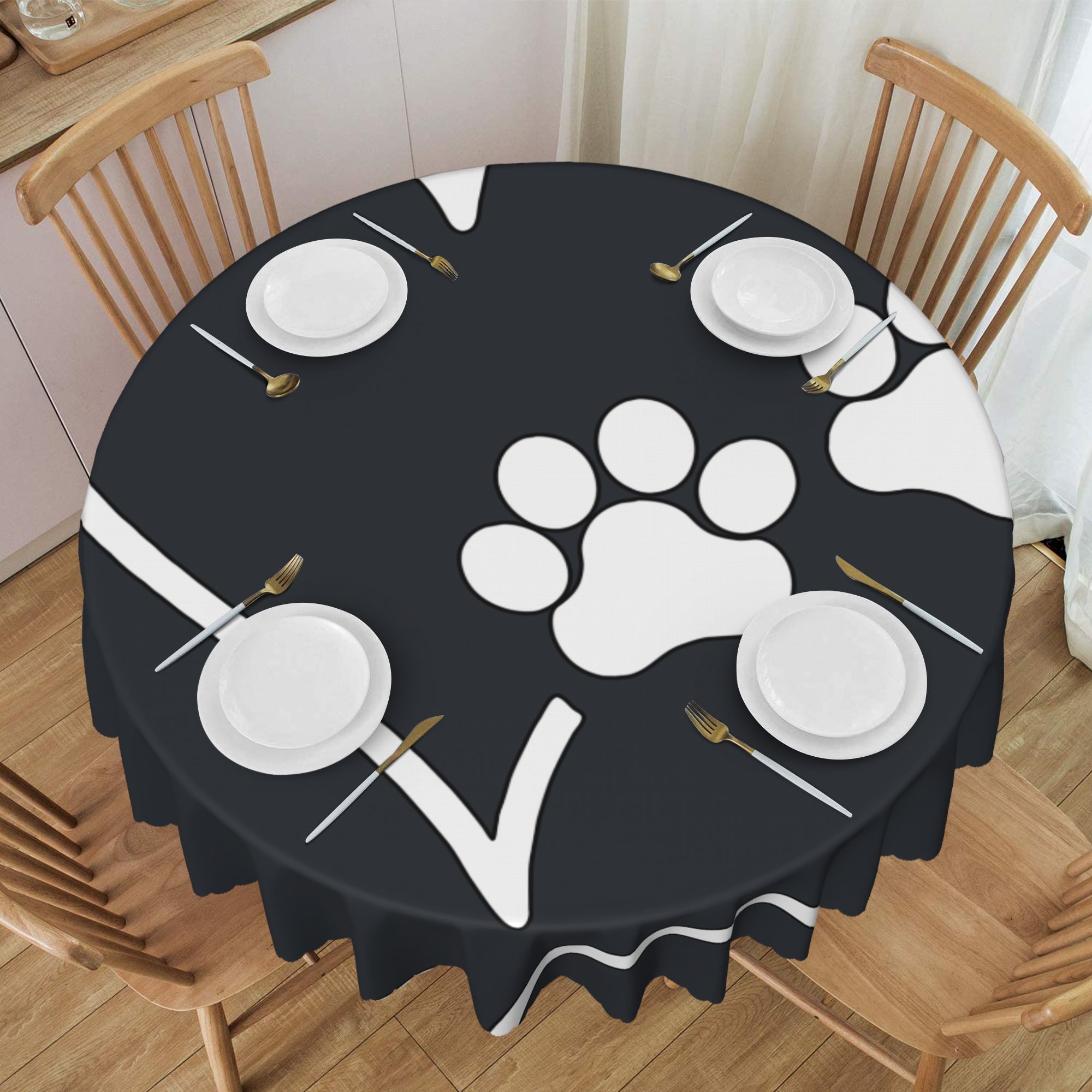 Tablecloth Paws Dog Cat Heart Table Cloth For Circular Tables ...