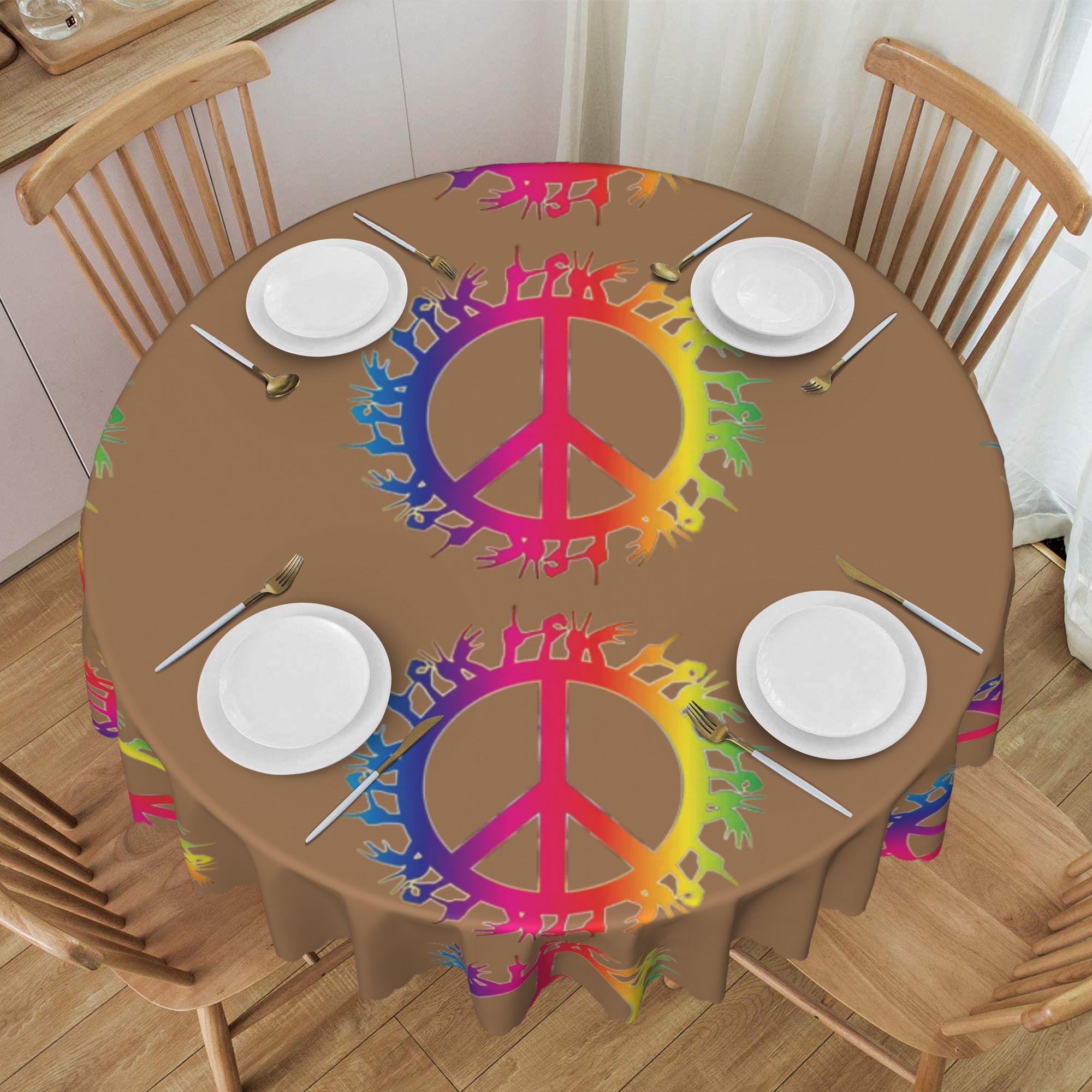 Tablecloth Peace Sign With Love Design Table Cloth For Circular Tables ...