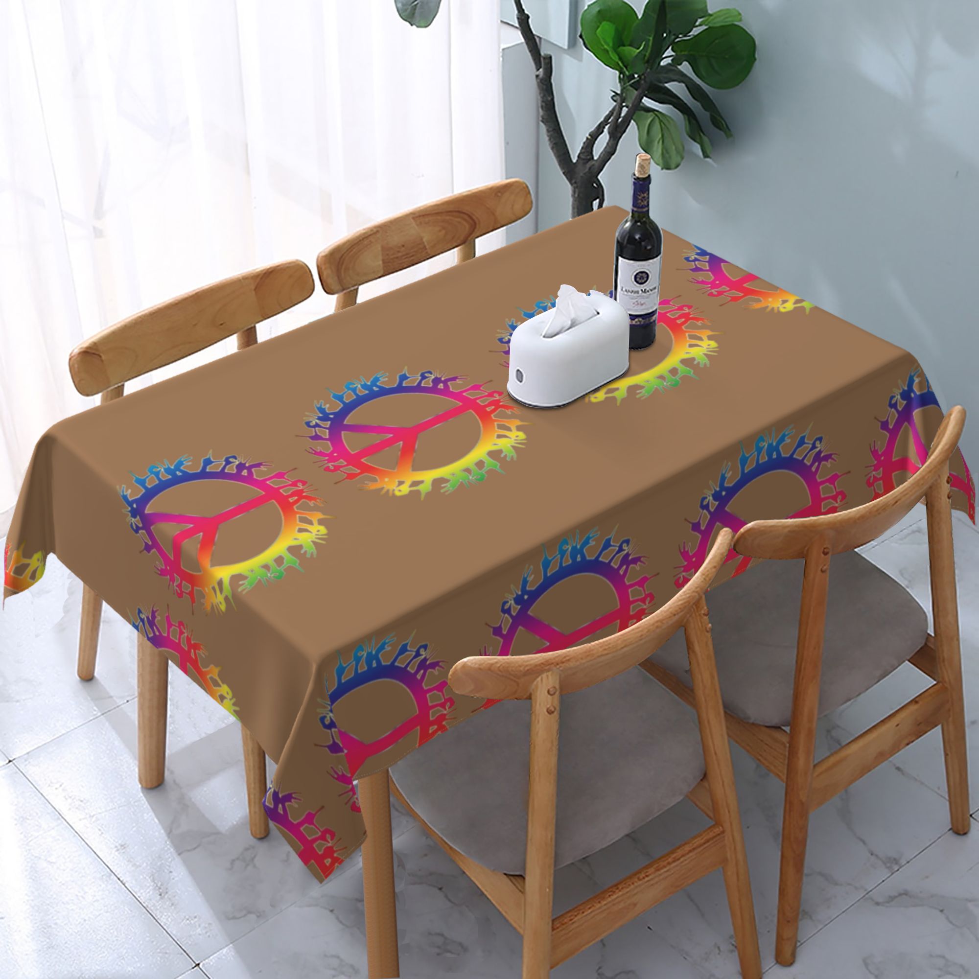 Tablecloth Peace Sign With Love Design Table Cloth For Rectangle Tables ...