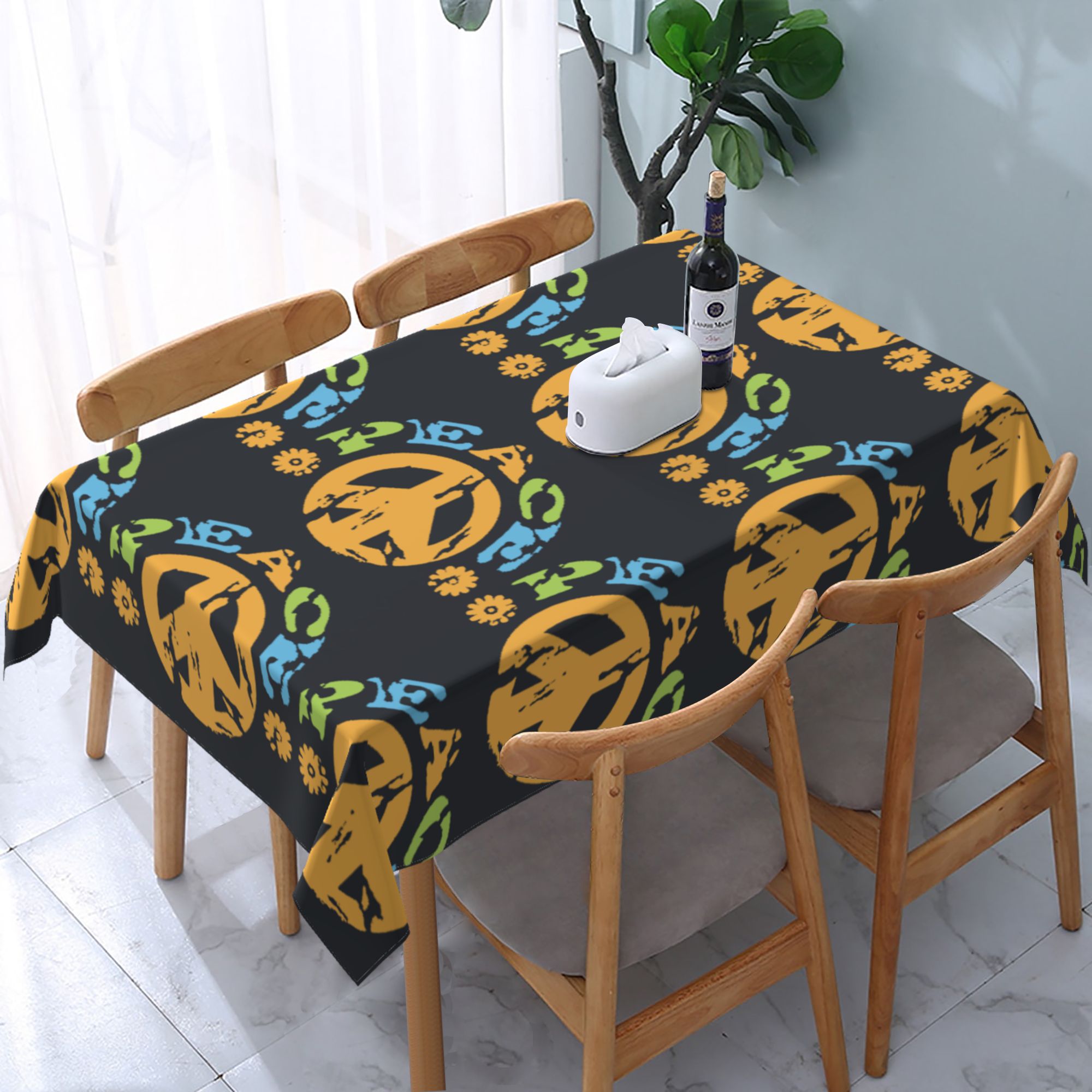 Tablecloth Peace Sign With The Flowers Table Cloth For Rectangle Tables ...
