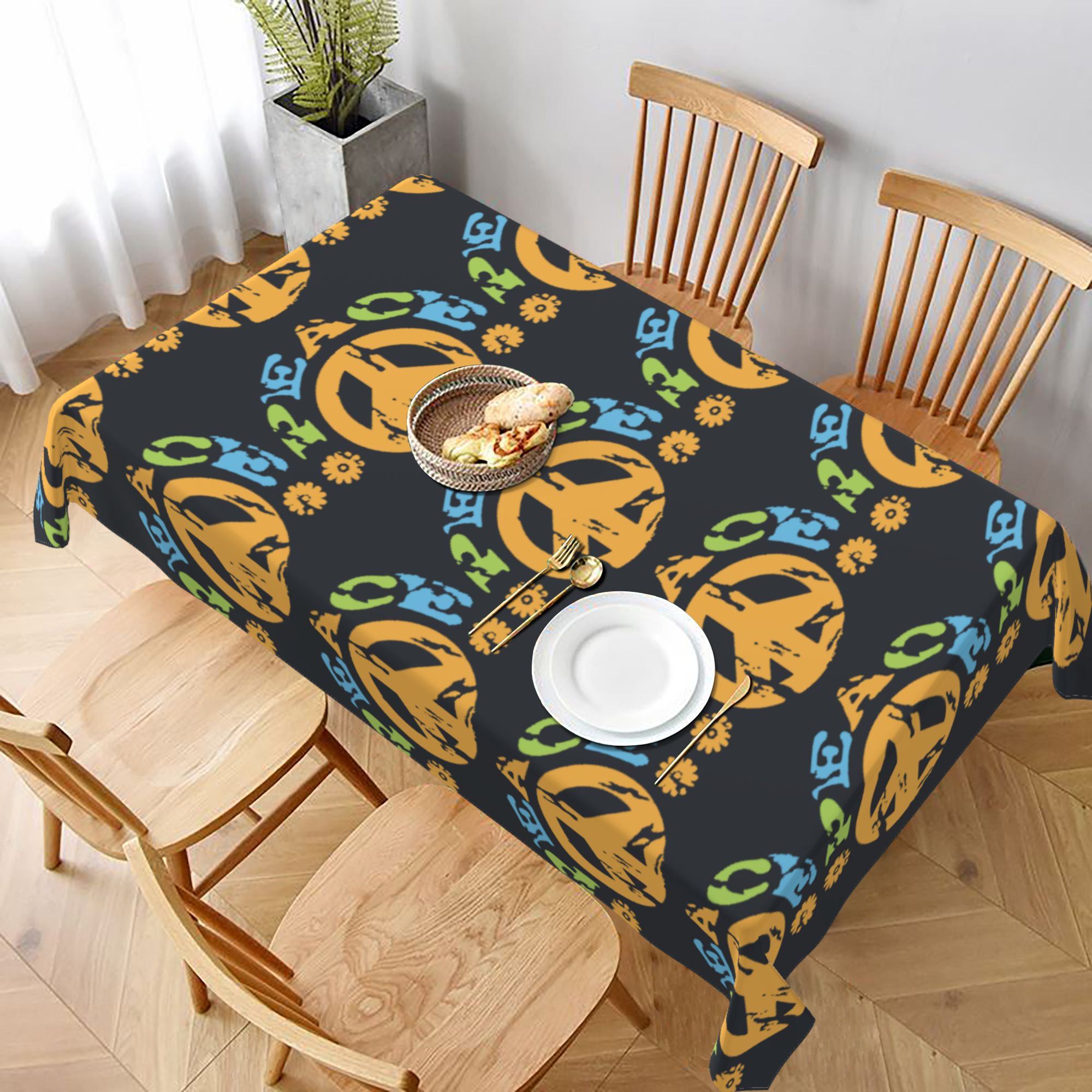 Tablecloth Peace Sign With The Flowers Table Cloth For Rectangle Tables ...