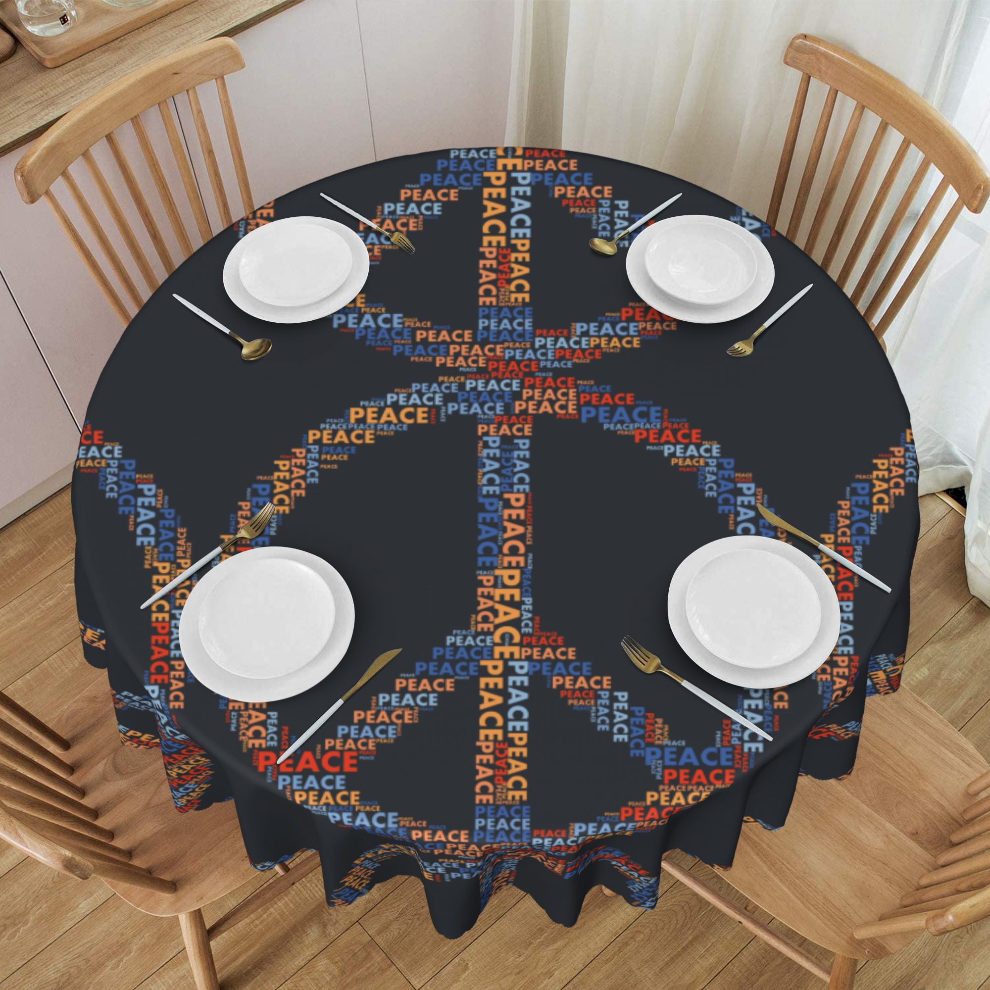 Tablecloth Peace Sign Word Table Cloth For Circular Tables Waterproof ...