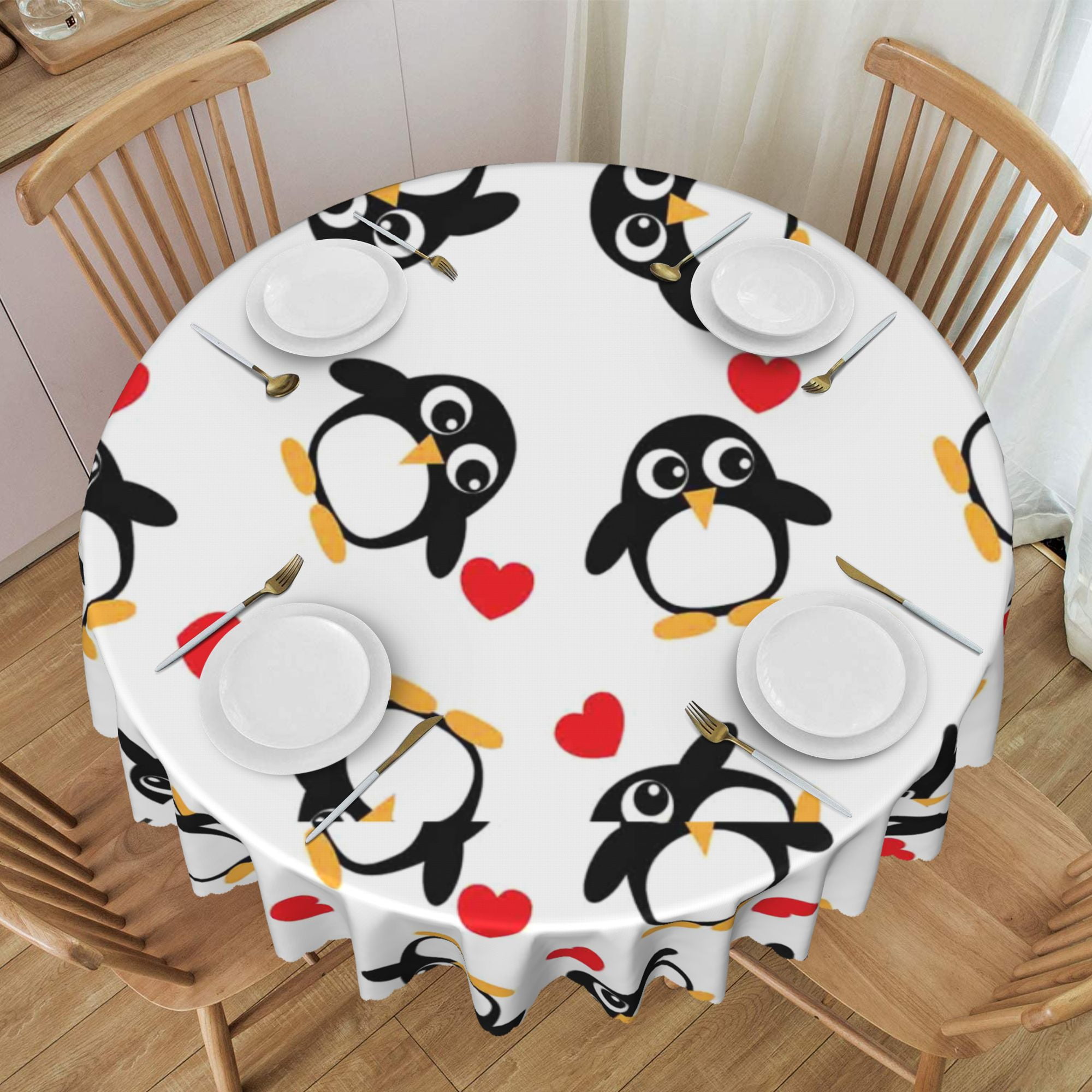 Tablecloth Penguin Romance Heart Shape Print Table Cloth For Circular ...