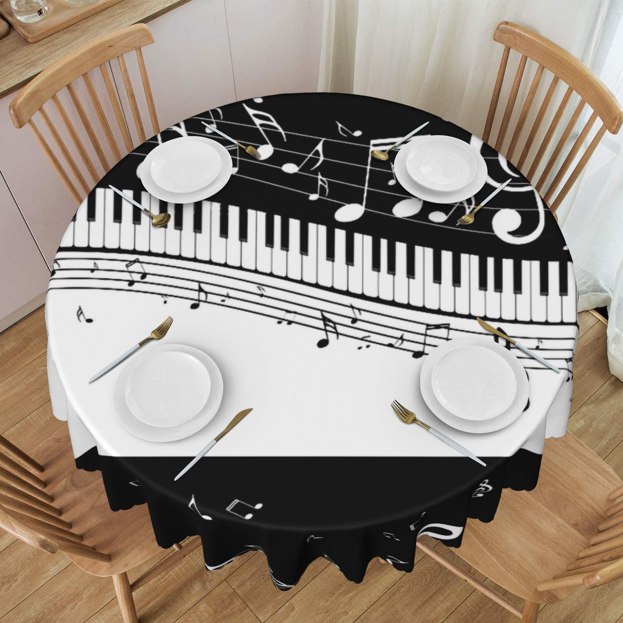 Tablecloth Piano Keys With Musical Notes Table Cloth For Circular ...