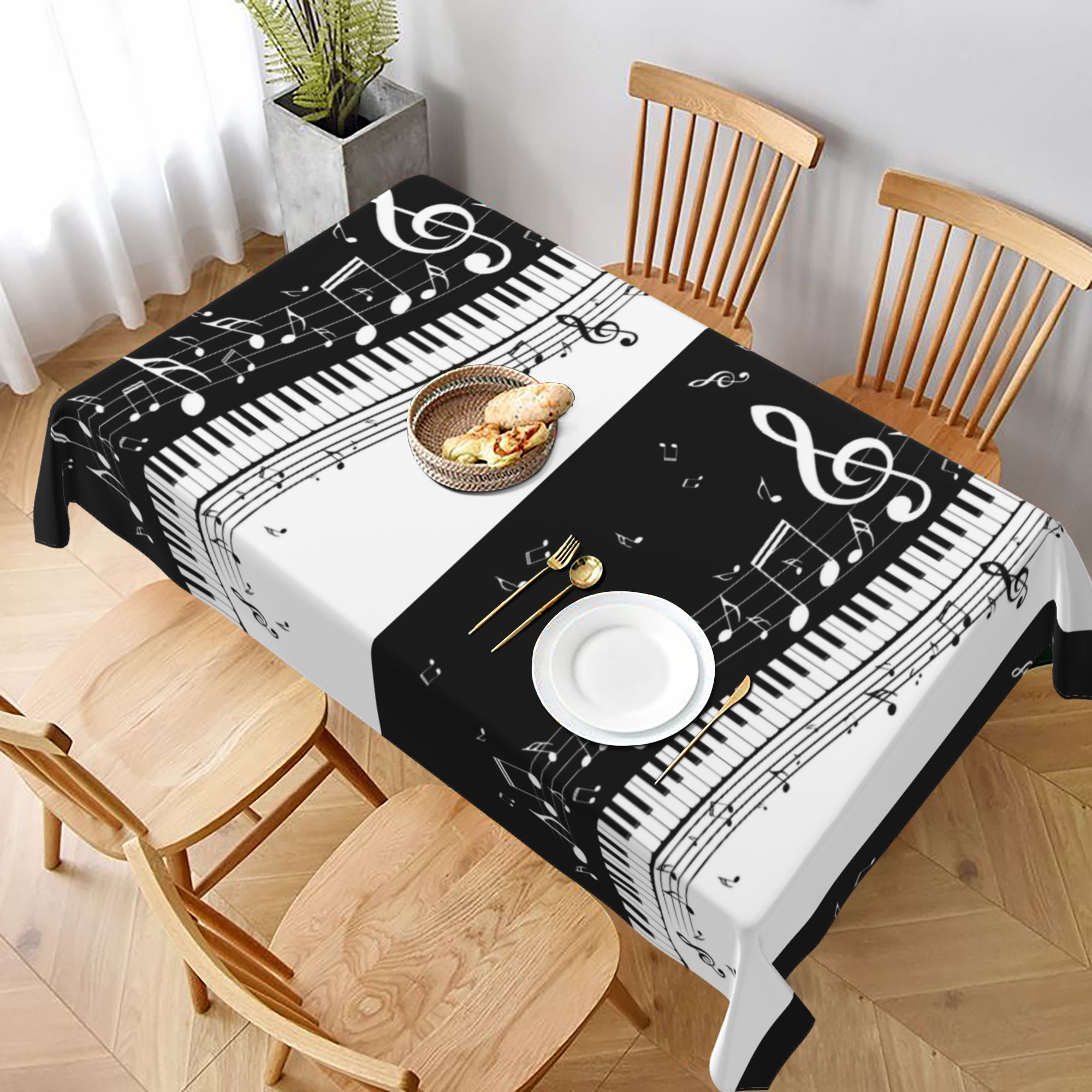 Tablecloth Piano Keys With Musical Notes Table Cloth For Rectangle ...