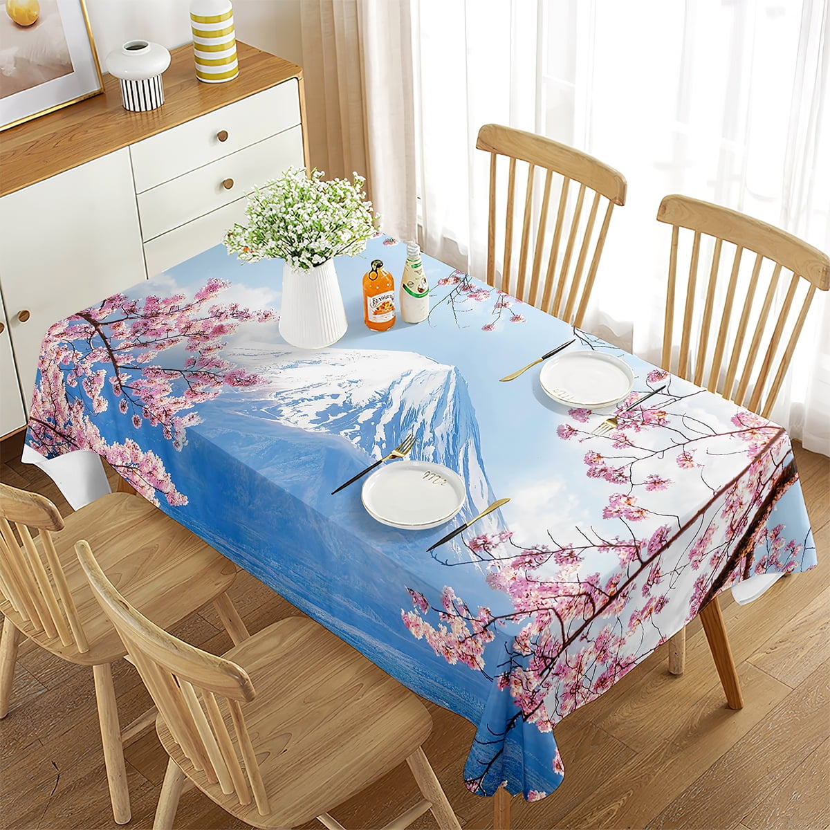 Tablecloth Pink Cherry Blossoms Japan Mount Fuji Snow Mountain r ...