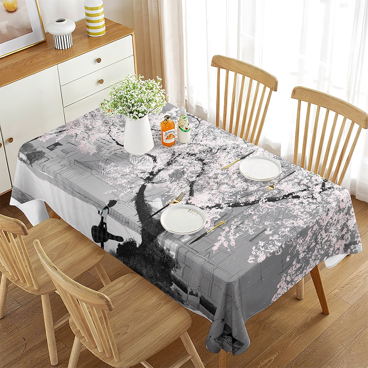 Tablecloth Pink Cherry Blossoms Japan Mount Fuji Snow Mountain r ...