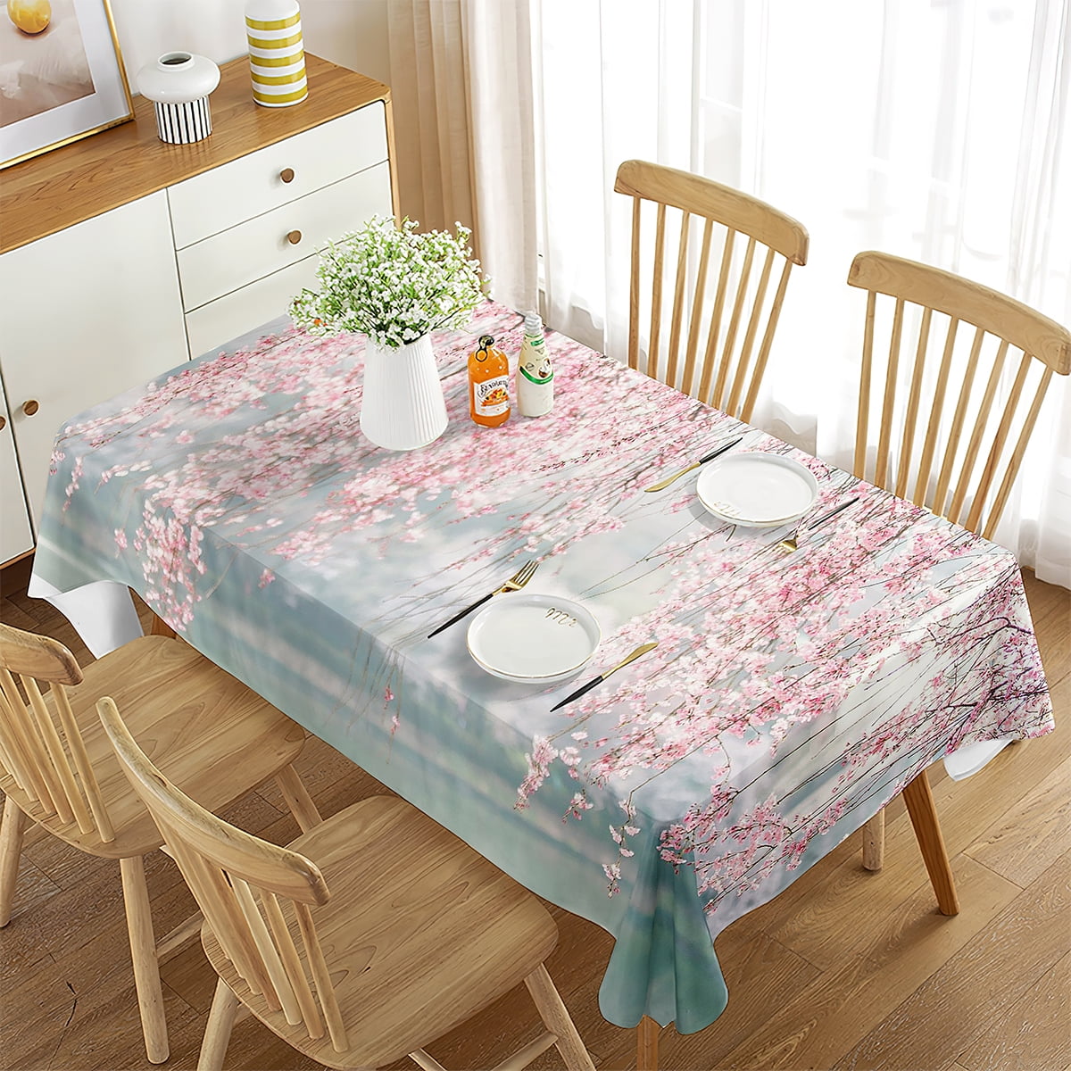 Tablecloth Pink Cherry Blossoms Japan Mount Fuji Snow Mountain r ...